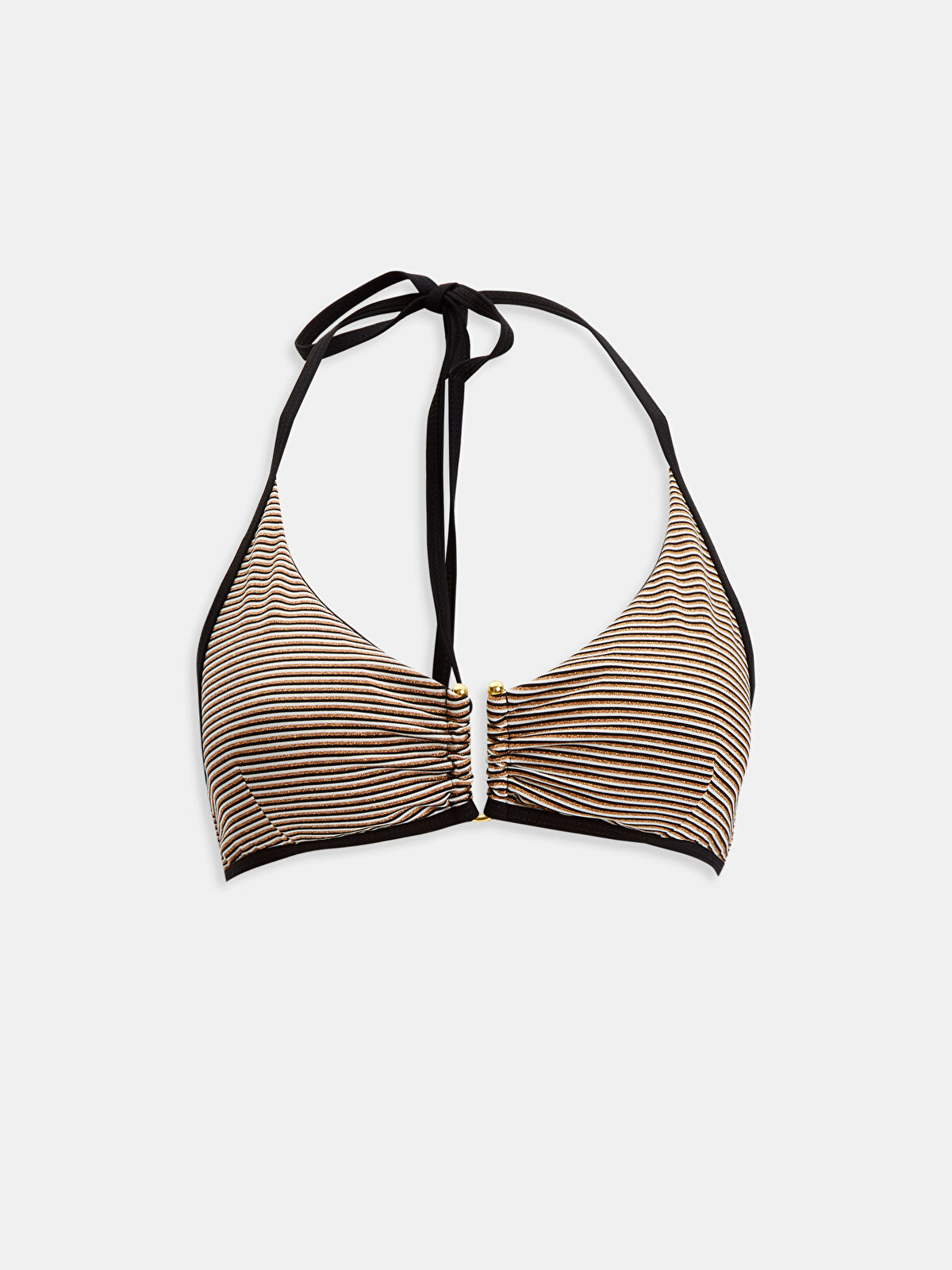 Işıltı Detaylı Çizgili Üçgen Bikini Üst