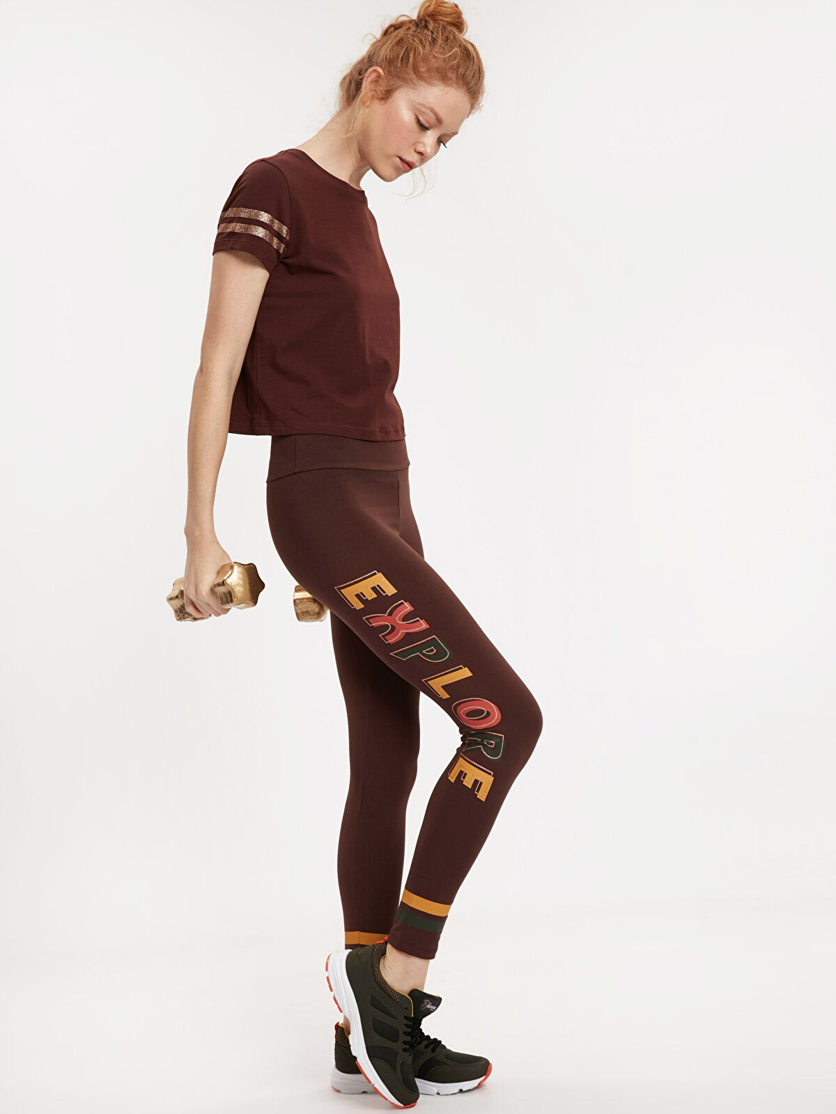 Slogan Detaylı Pamuklu Spor Tayt