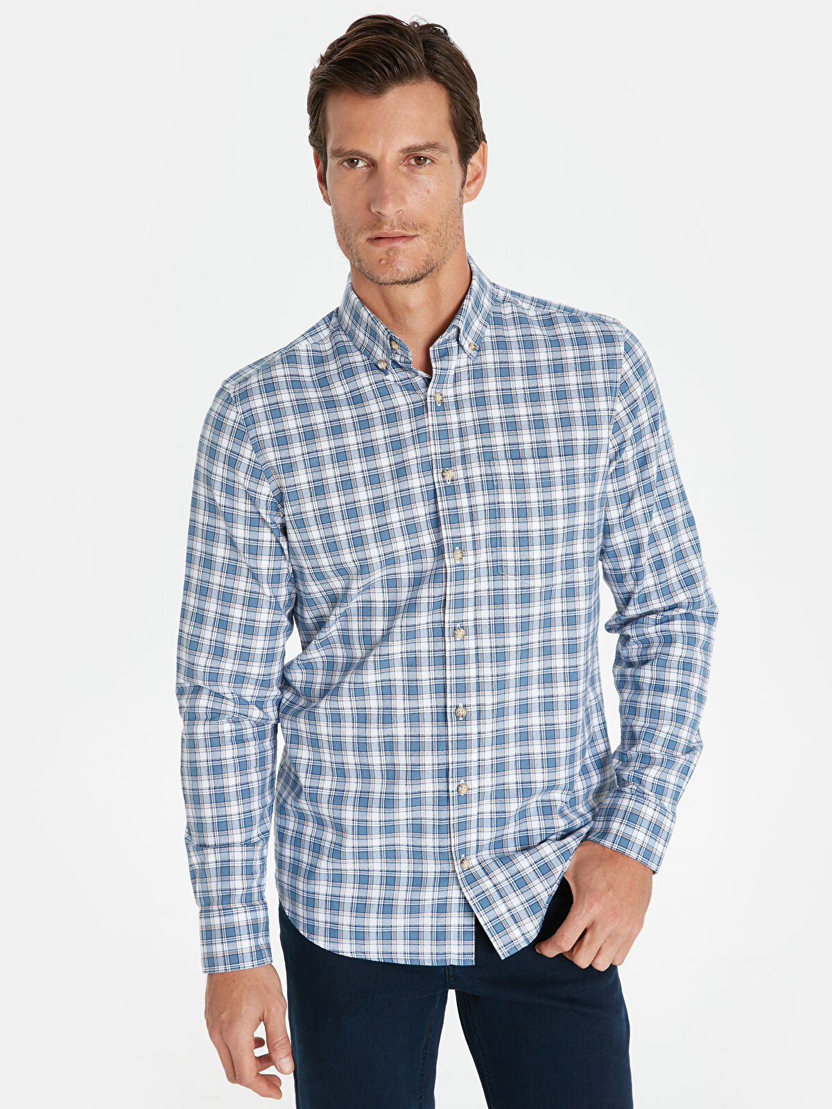 Regular Fit Ekose Uzun Kollu Oxford Gömlek