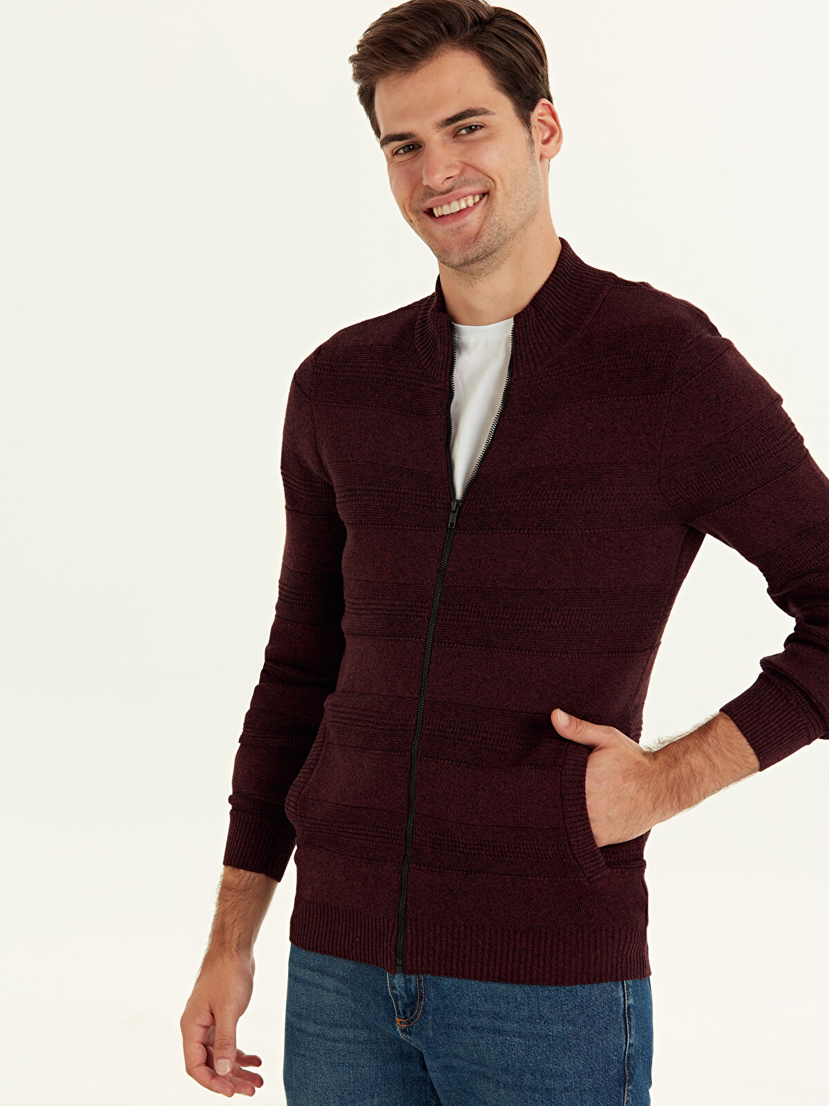 Slim Fit Dik Yaka İnce Triko Hırka