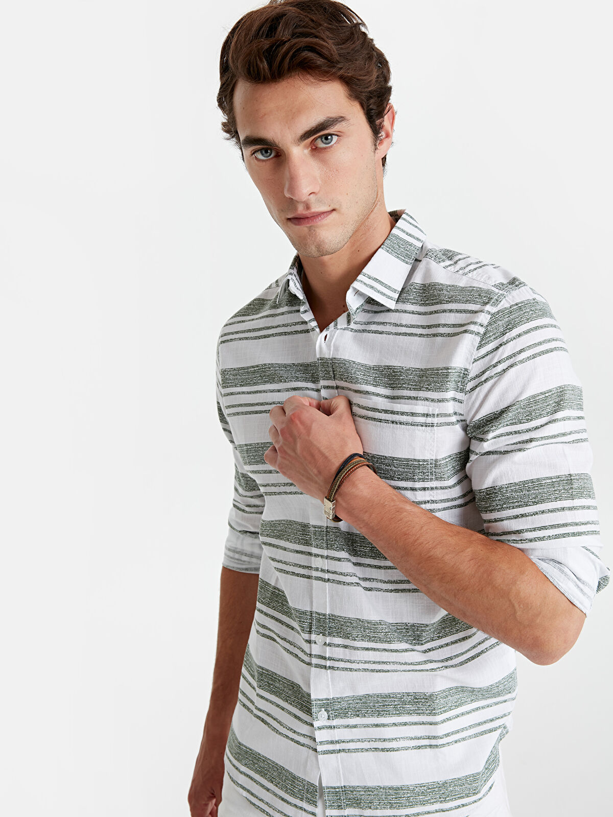 Ekstra Slim Fit Çizgili Uzun Kollu Poplin Gömlek