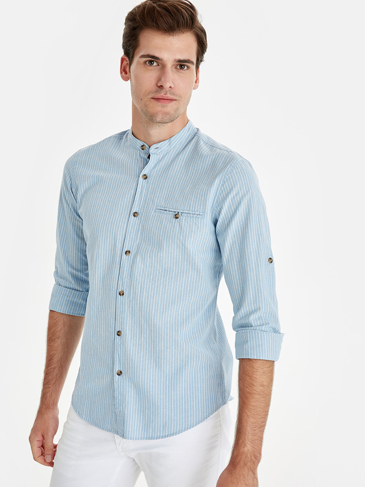 Ekstra Slim Fit Hakim Yaka Çizgili Poplin Gömlek Ekstra Slim Fit Hakim Yaka Çizgili Poplin Gömlek