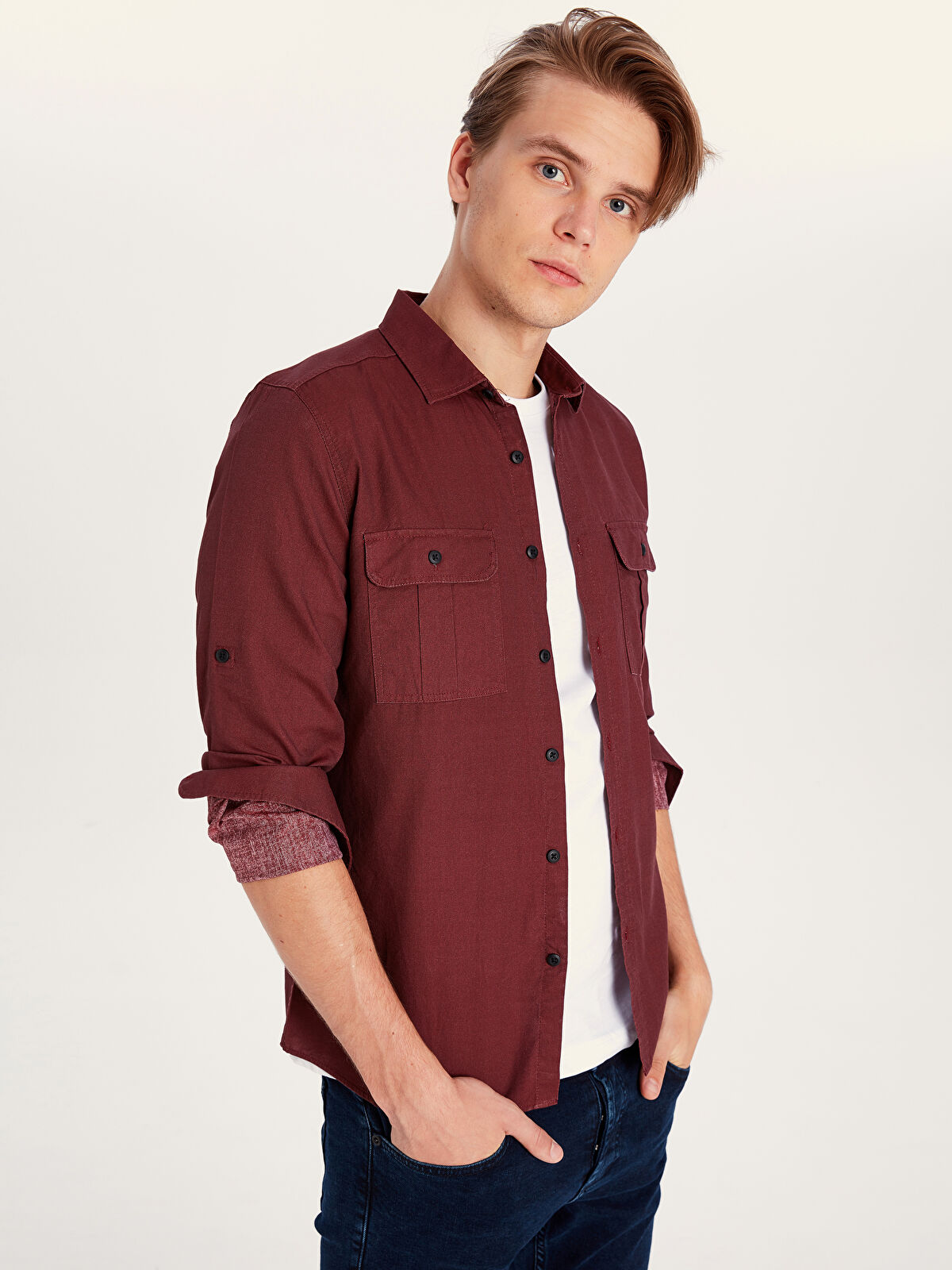 Ekstra Dar Kalıp Uzun Kollu Gabardin Gömlek