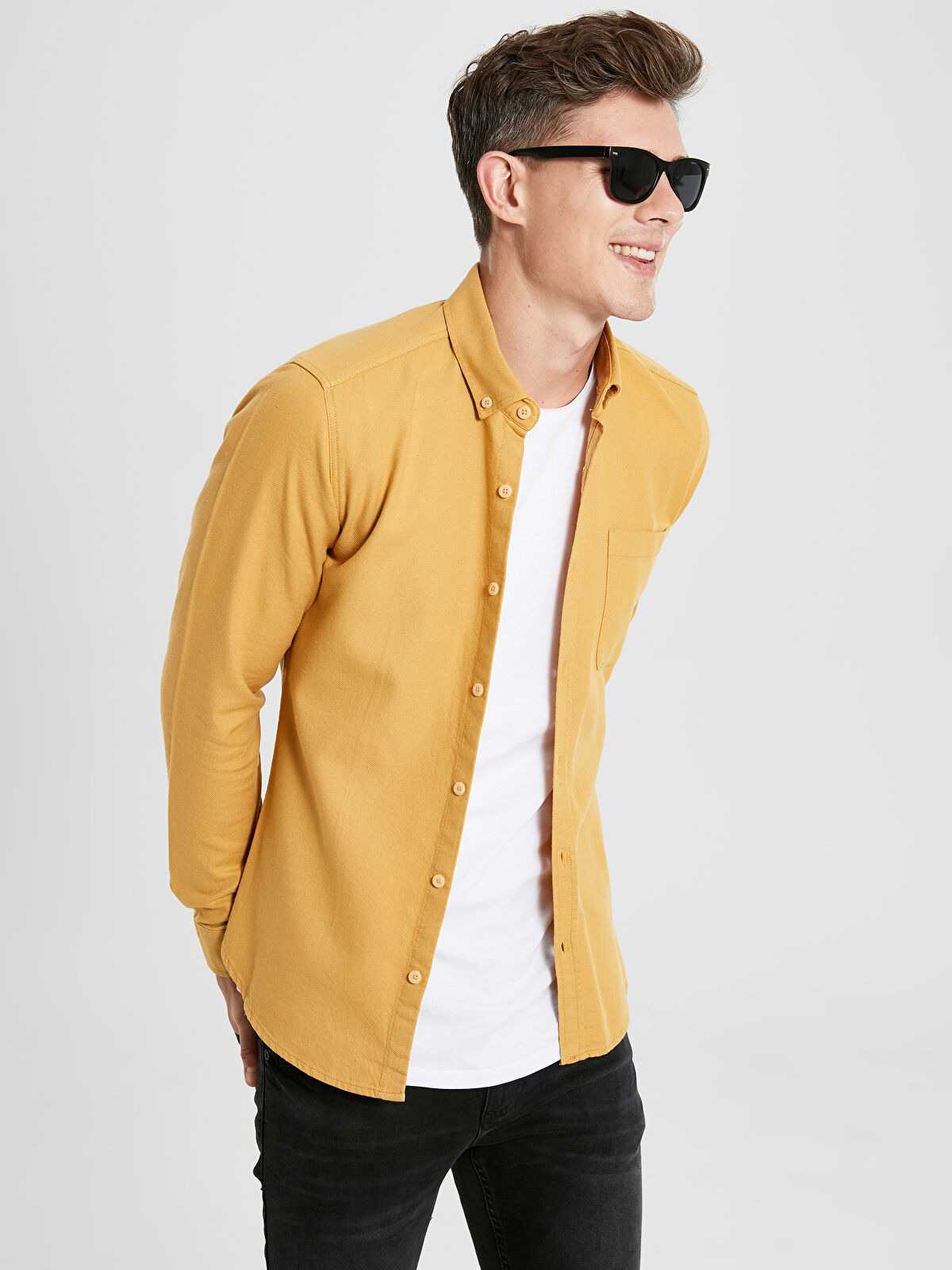 Ekstra Slim Fit Uzun Kollu Gabardin Erkek Gömlek