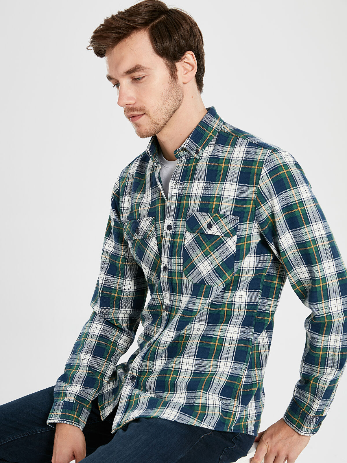 Ekstra Slim Fit Ekose Uzun Kollu Flanel Gömlek