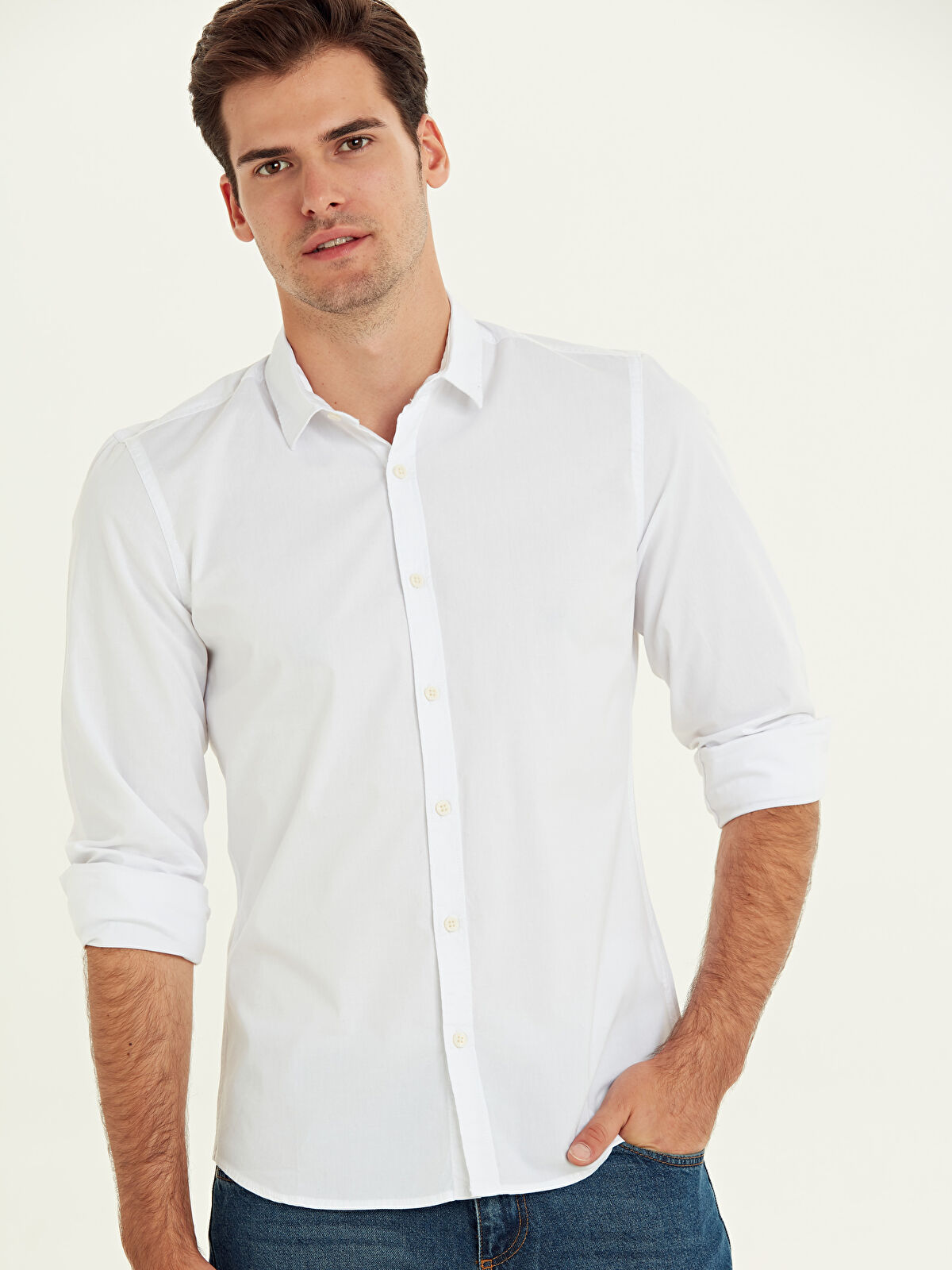 Ekstra Slim Fit Uzun Kollu Gabardin Gömlek