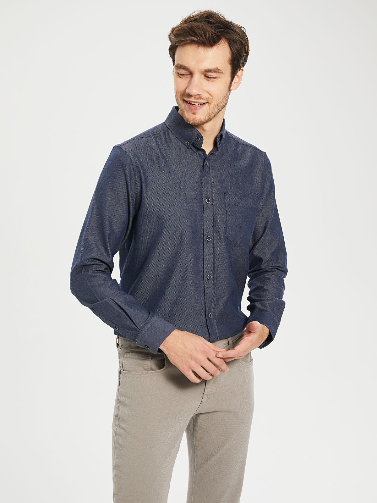 Regular Fit Armürlü  Pamuklu Gömlek