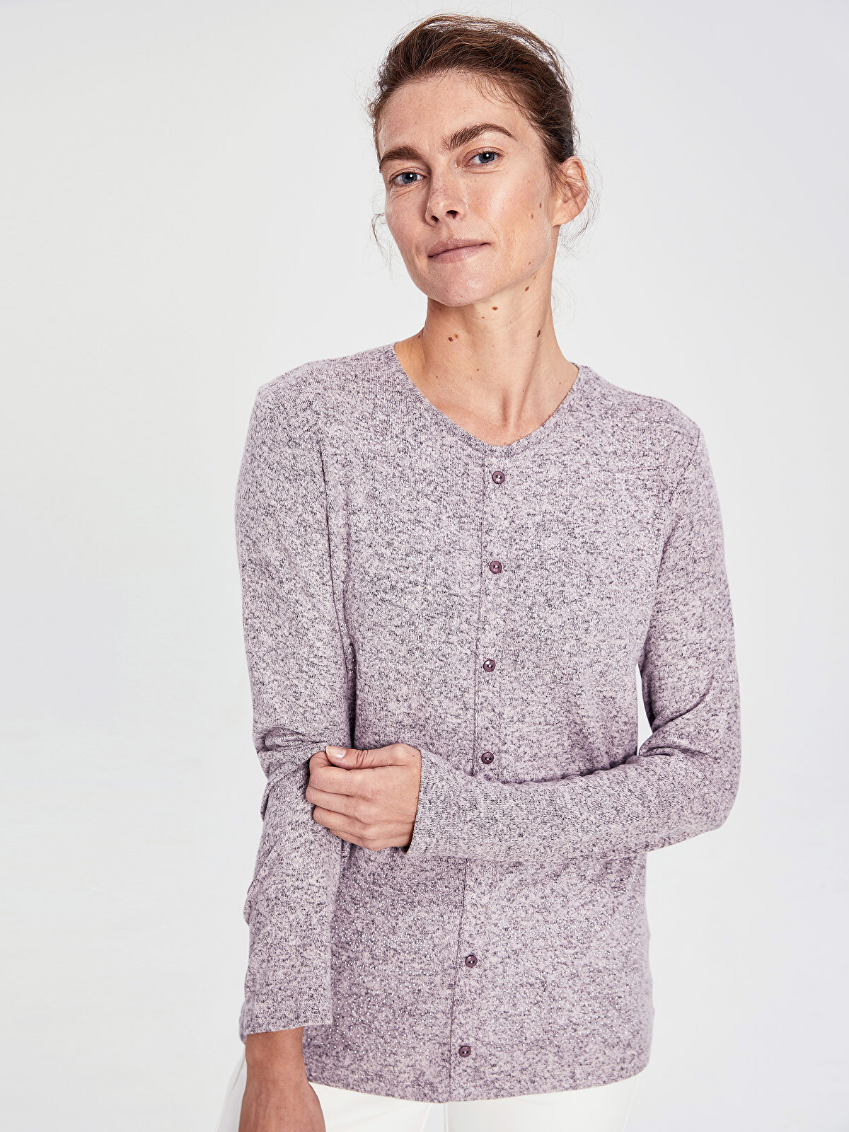 Kendinden Desenli Kısa Kollu Kadın Esnek Tişört