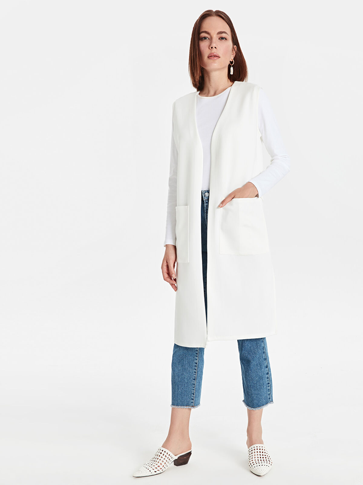 Cep Detaylı Uzun Yelek