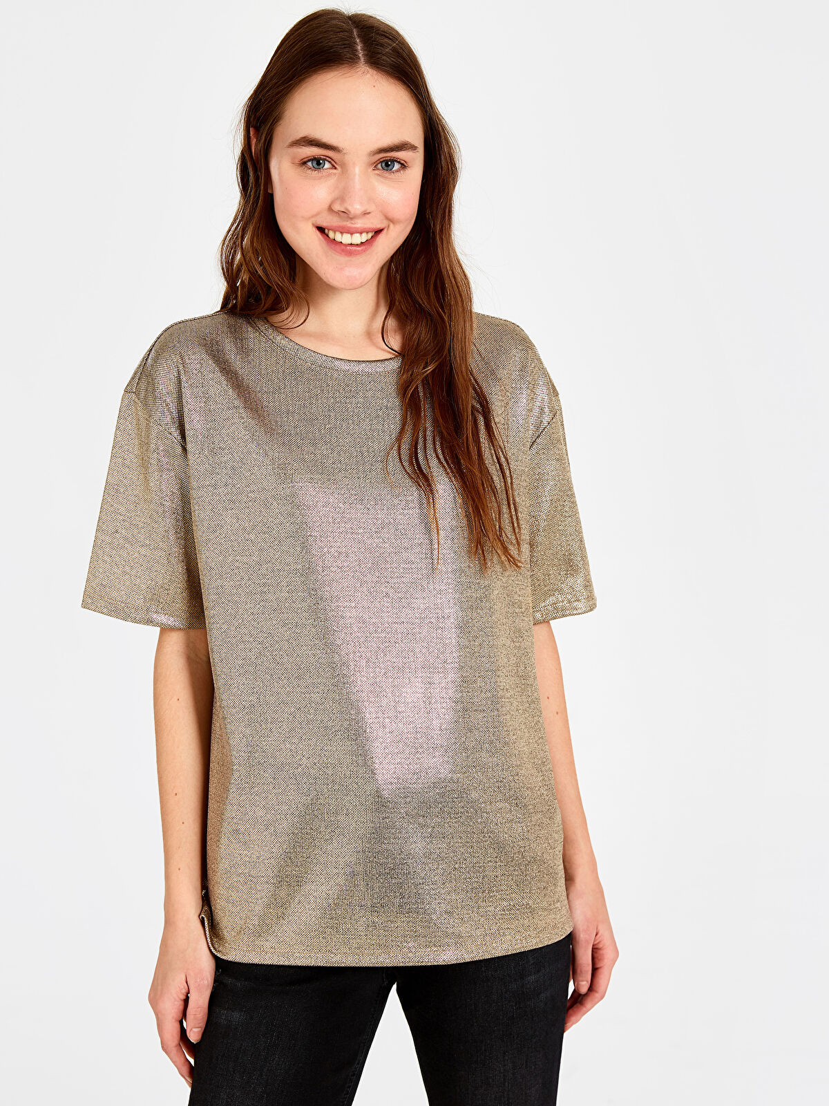 Işıltılı Bisiklet Yaka Tişört