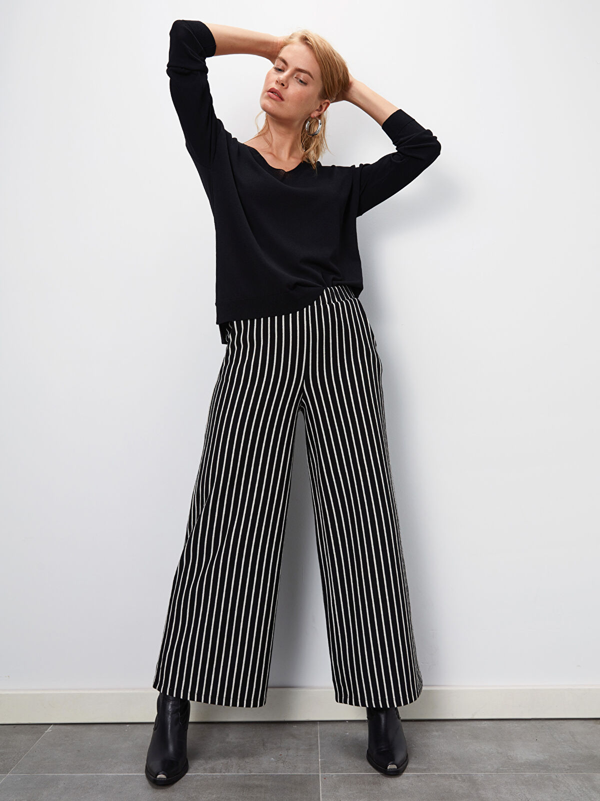 Çizgili Palazzo Kadın Pantolon