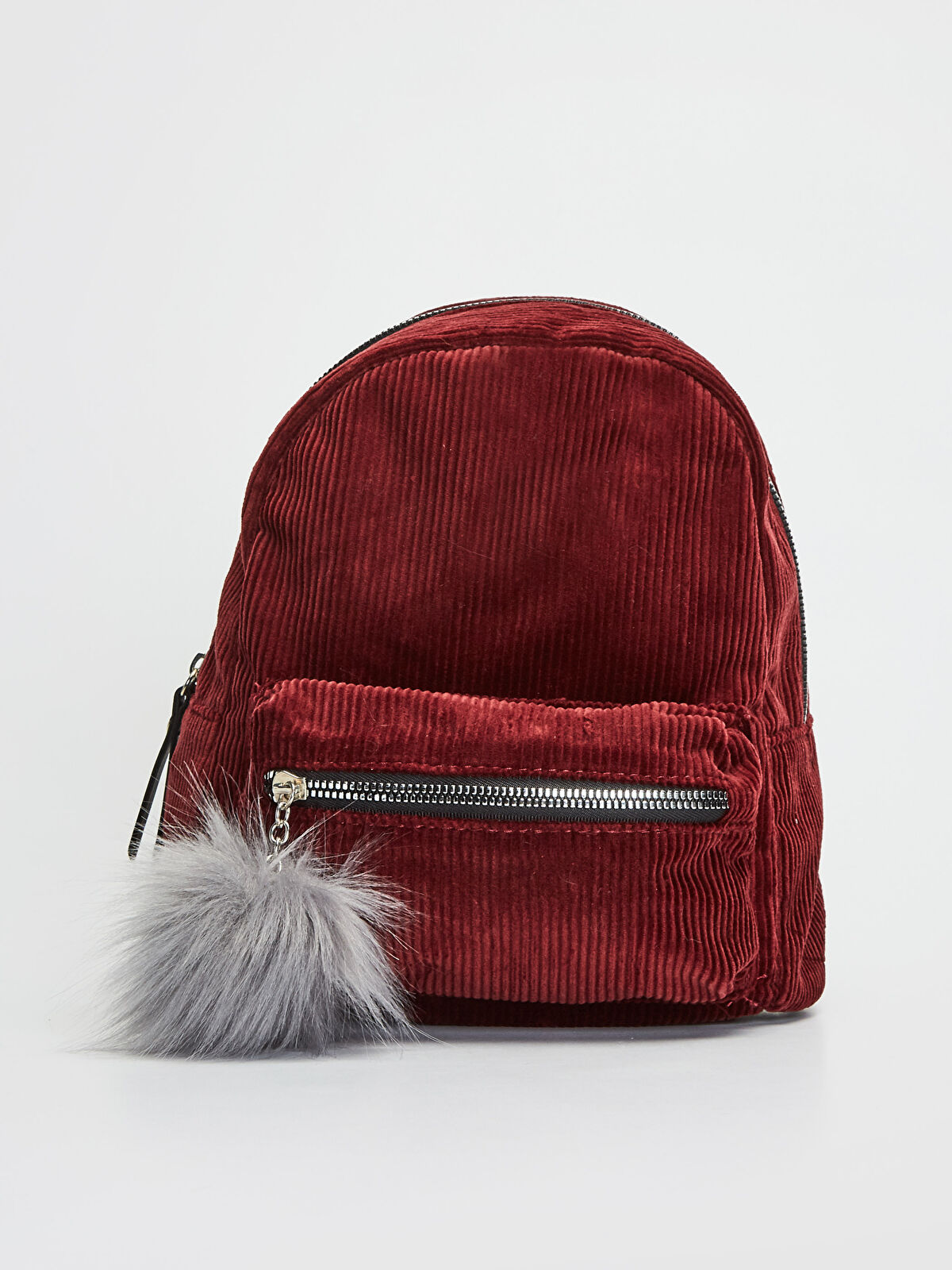 Ponponlu Kadife Sırt Çantası