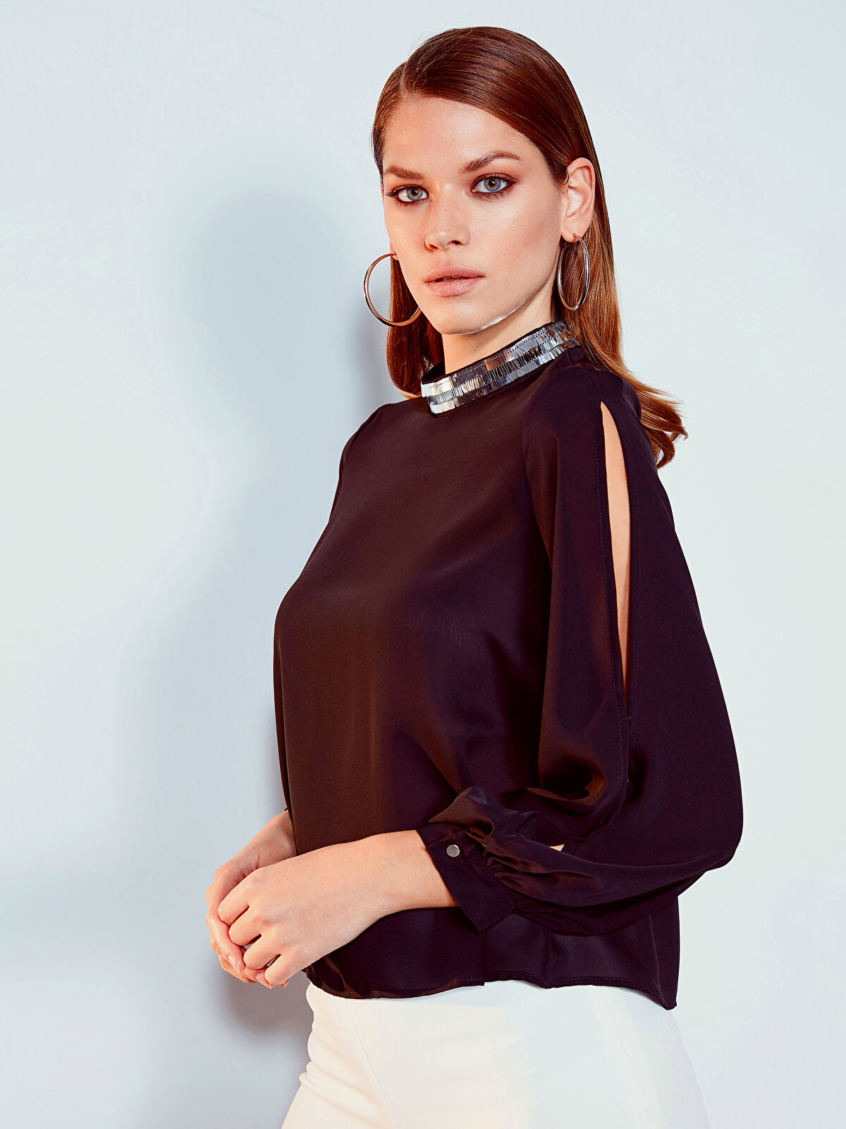 LCW VISION Balıkçı Yaka Uzun Kollu Krep Kadın Bluz