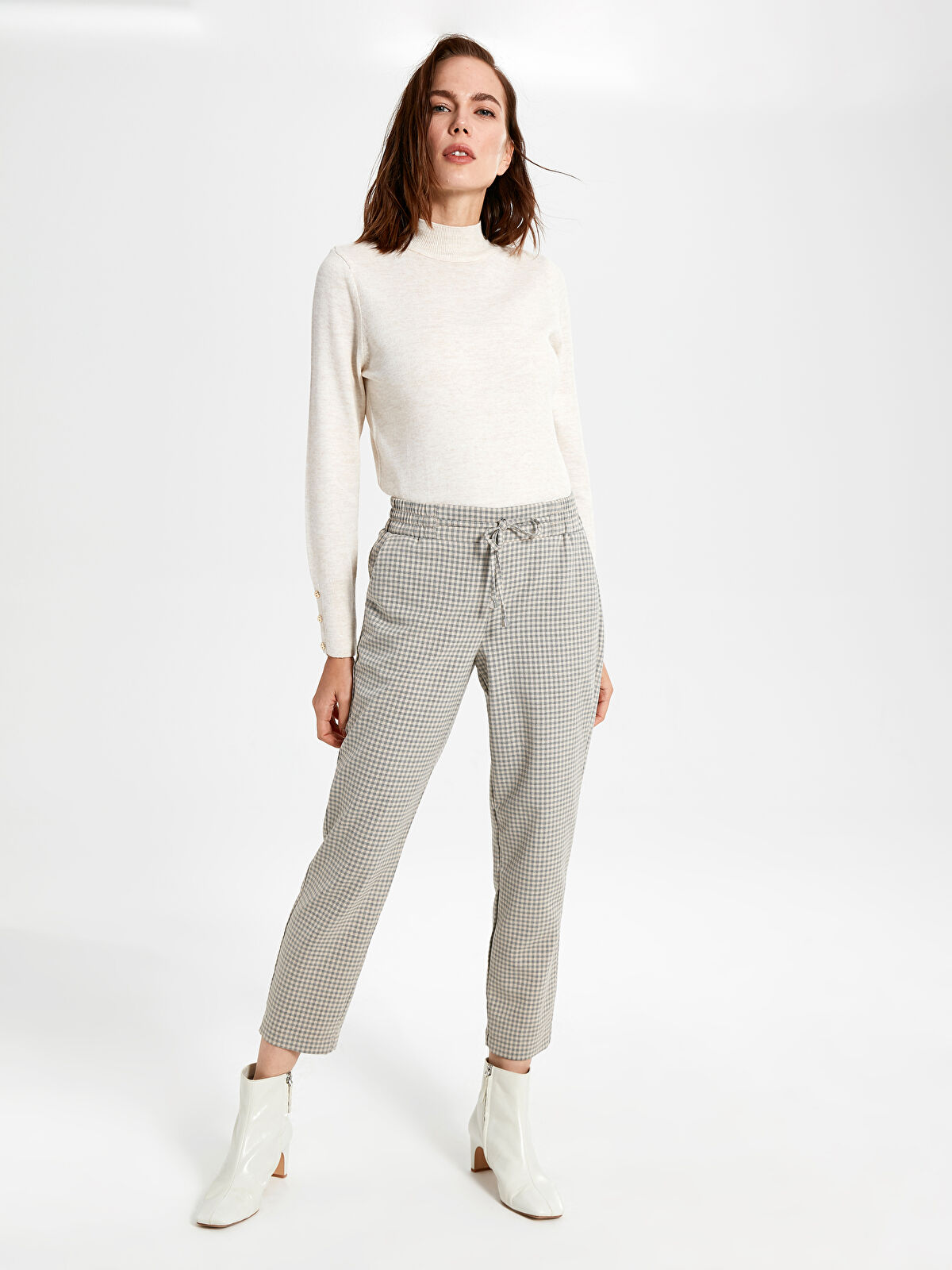 Bilek Boy Ekose Kadın Pantolon