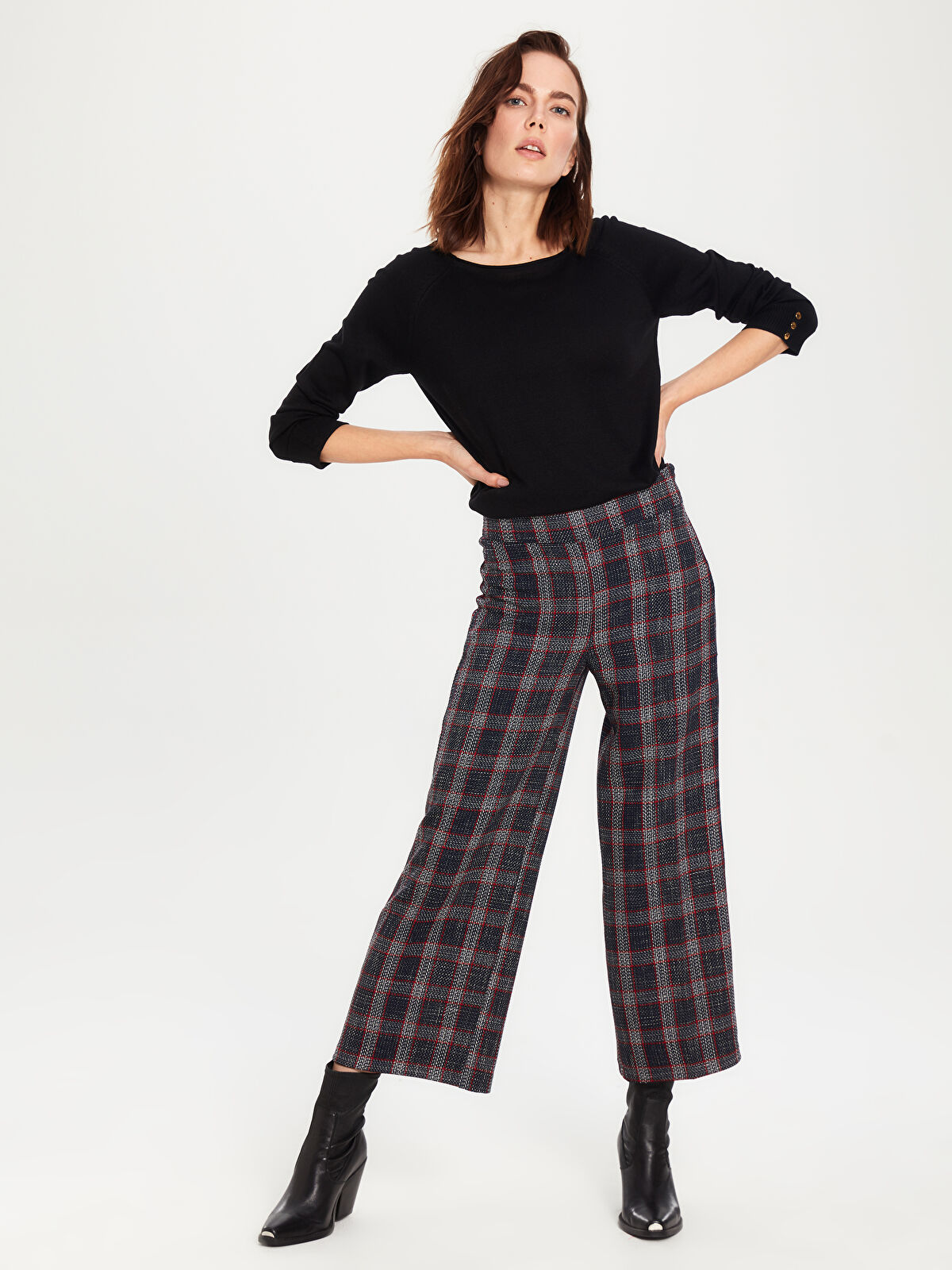 Bilek Boy Ekose Kadın Pantolon