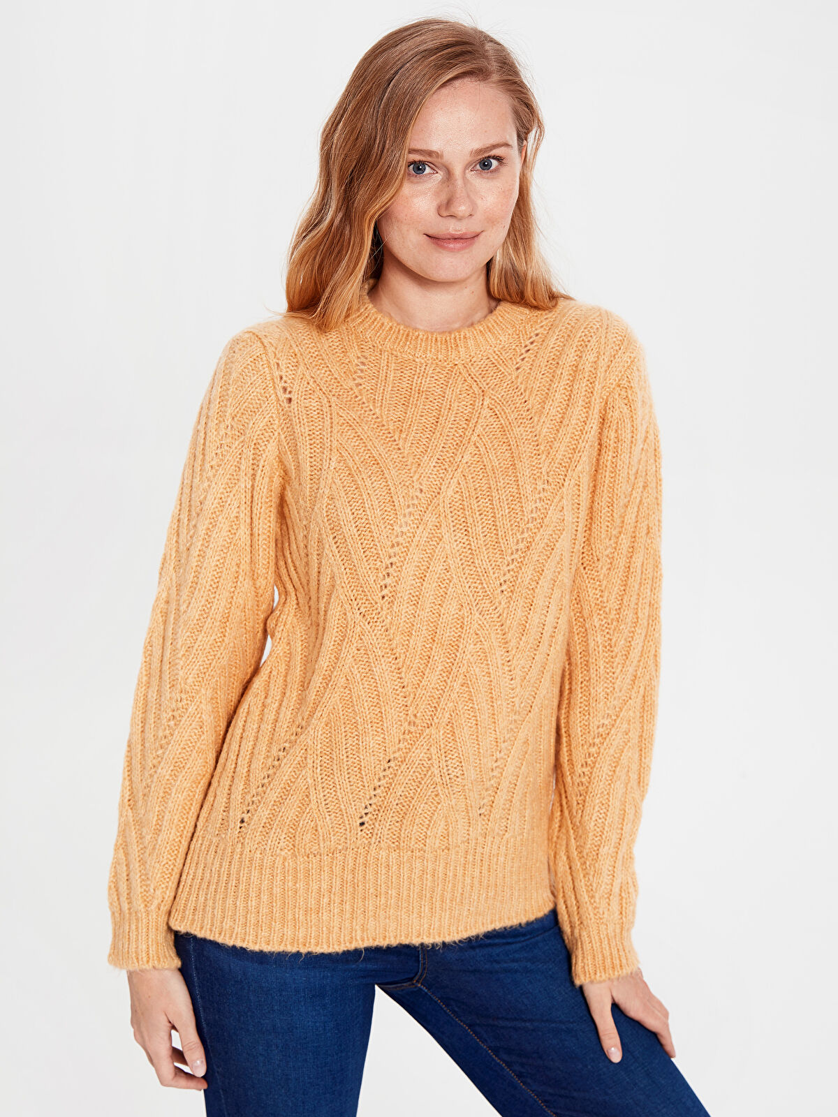 Desenli Kalın Uzun Kollu Triko Hırka