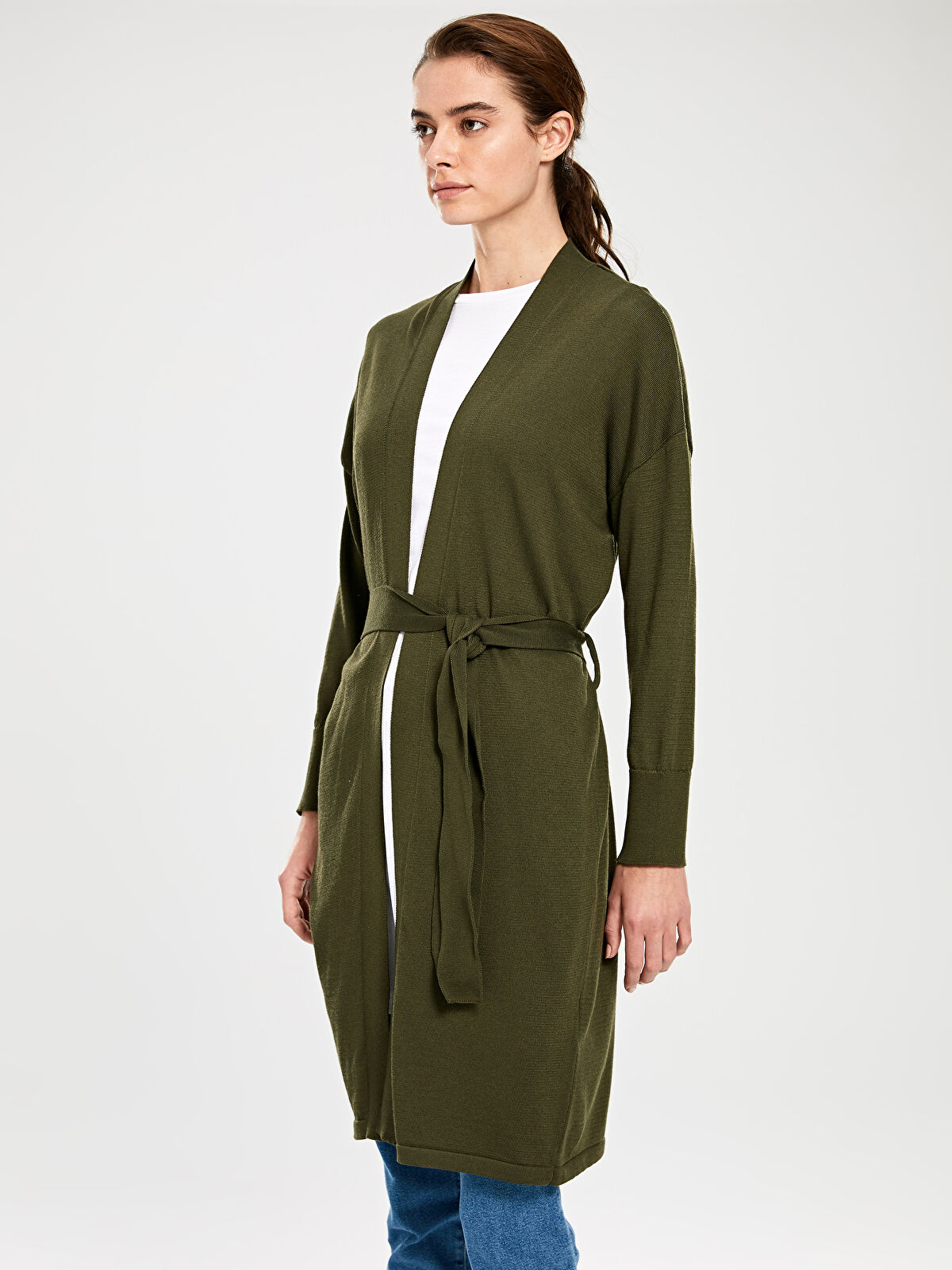 MODEST Beli Kuşaklı Uzun Kollu Oversize Kadın Triko Hırka