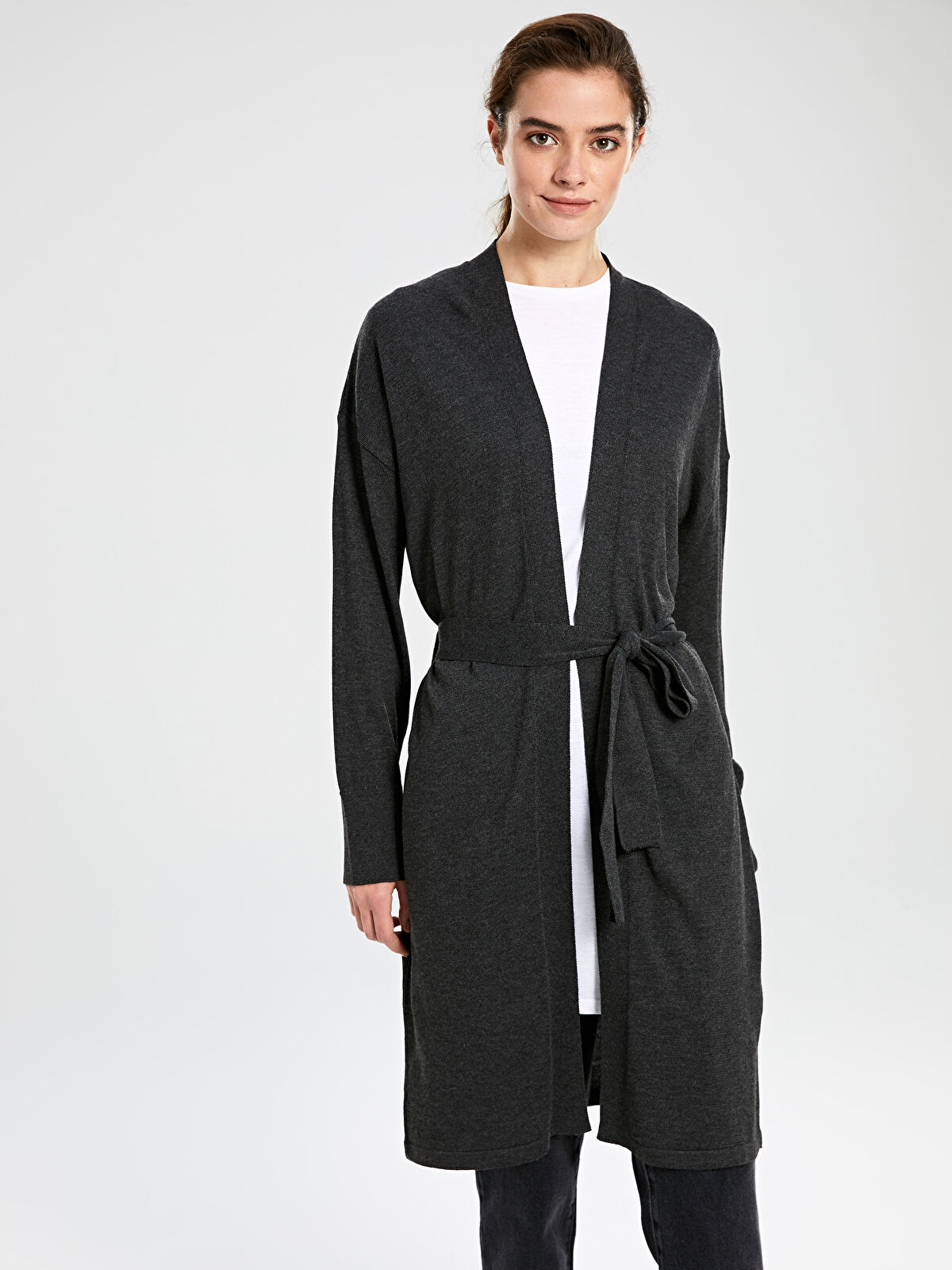 MODEST Beli Kuşaklı Uzun Kollu Oversize Kadın Triko Hırka