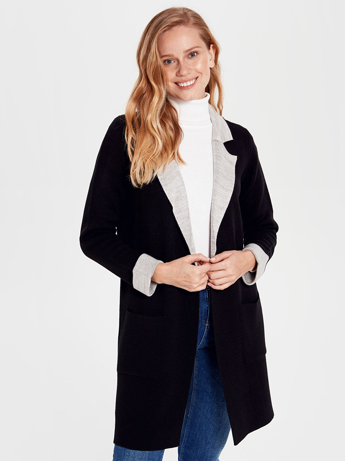 Ceket Yaka Cep Detaylı Uzun Kollu Kadın Triko Hırka Ceket Yaka Cep Detaylı Uzun Kollu Kadın Triko Hırka