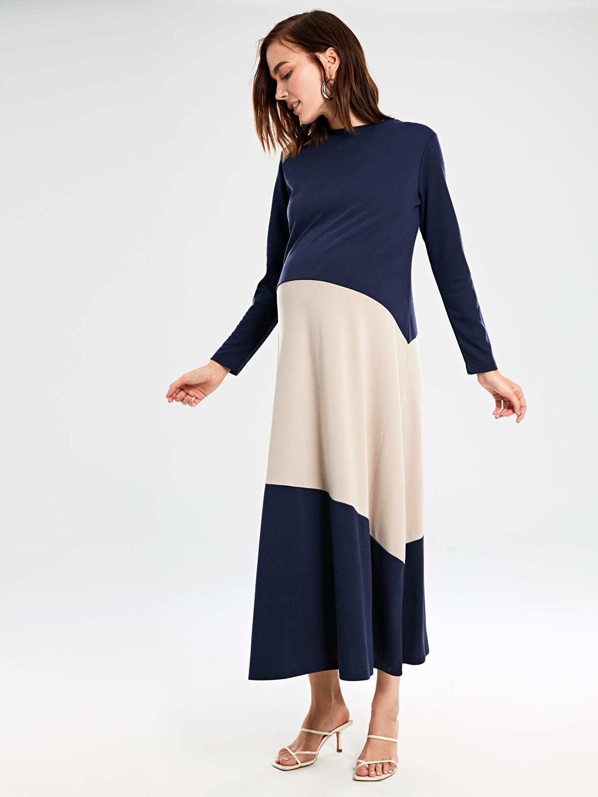 Renk Bloklu Hamile Elbise