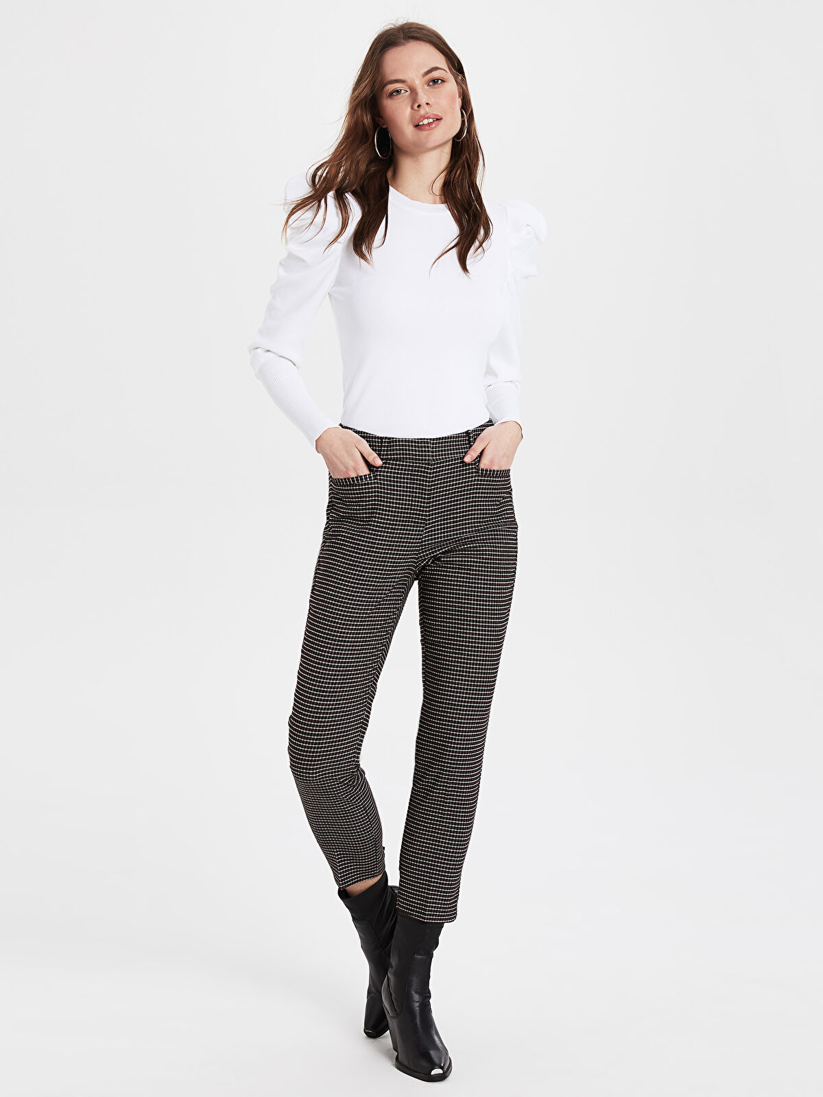 Ekose Cigarette Kumaş Pantolon