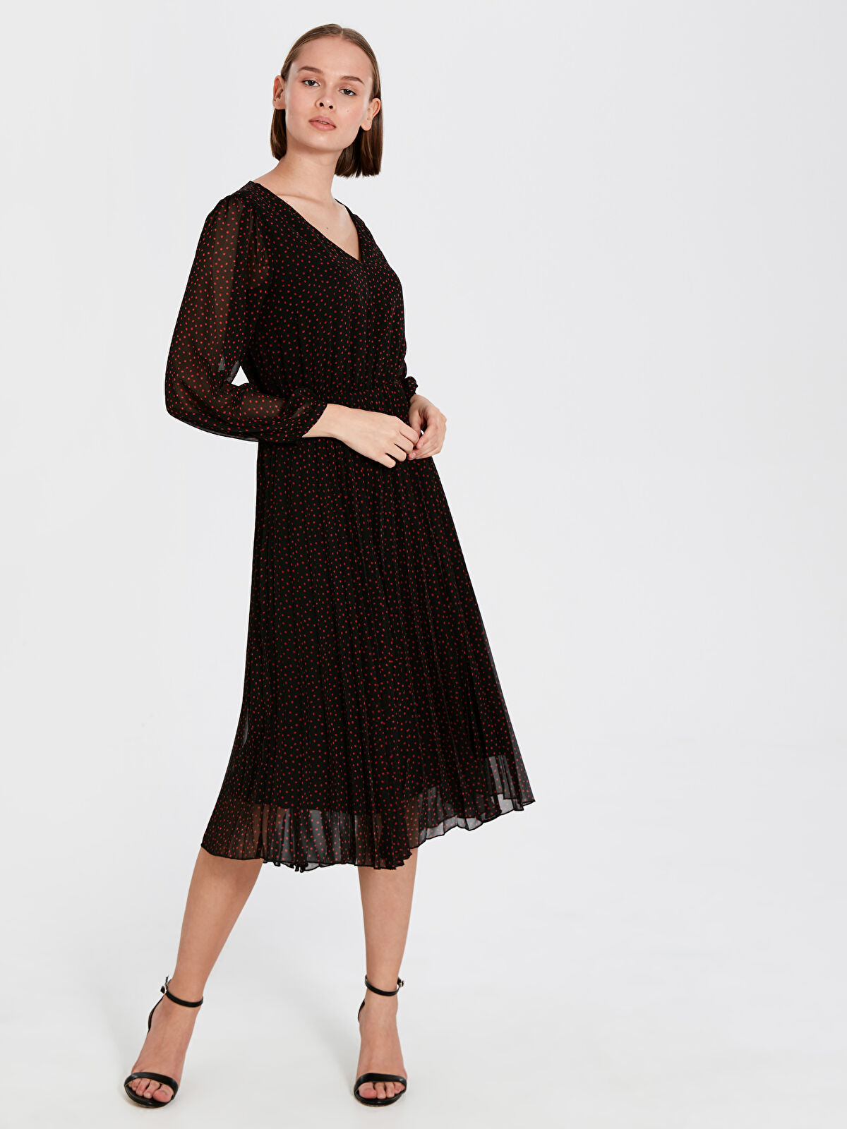 Desenli Şifon Uzun Kollu Kadın Elbise