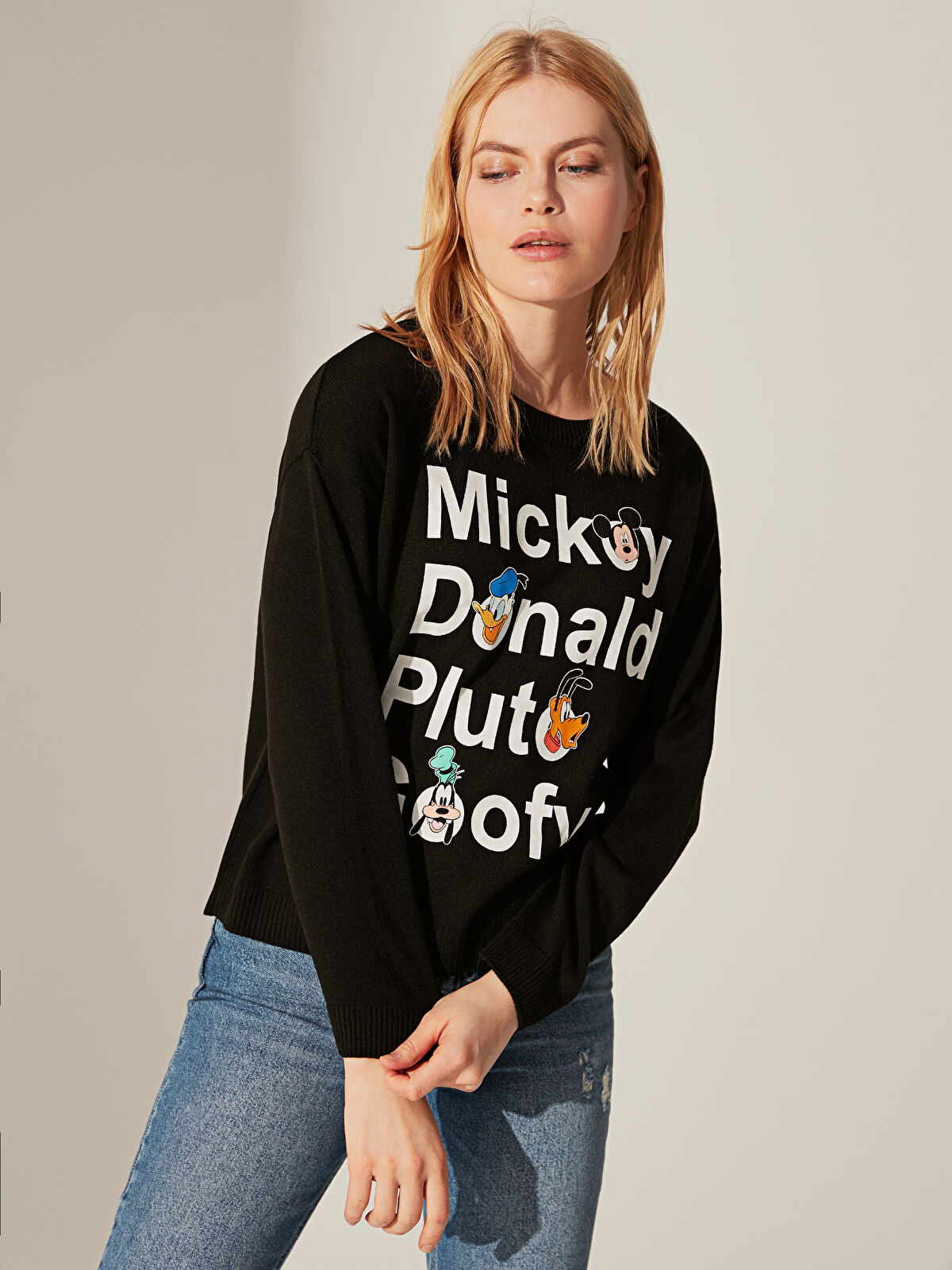 Disney Karakterli Yazı Baskılı Triko Kazak