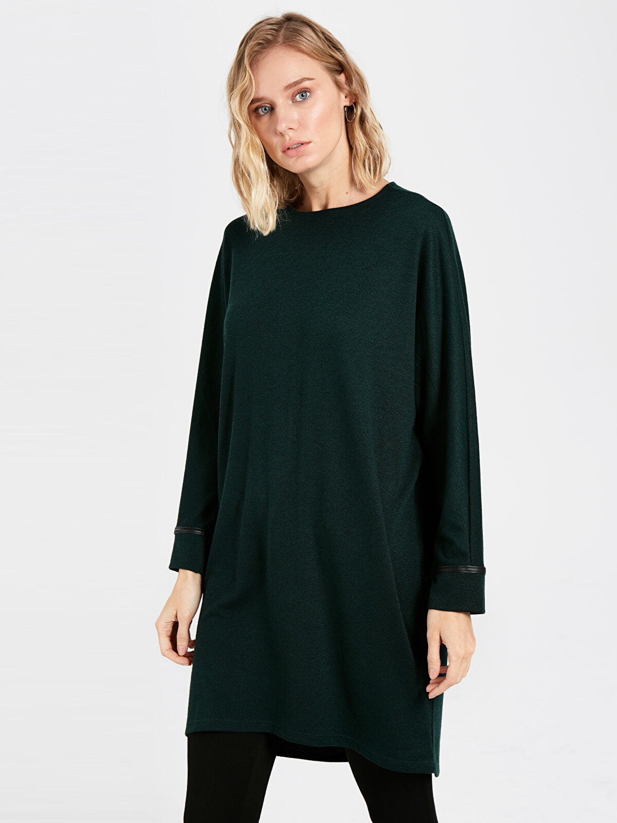 Deri Detaylı Dokulu Tunik