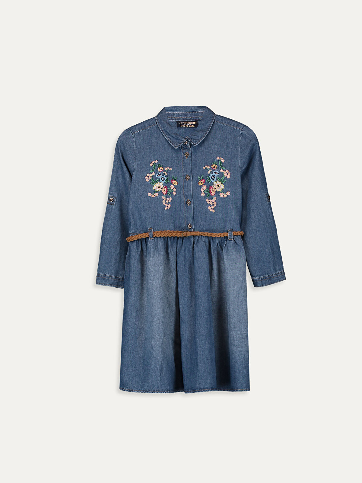 Kız Çocuk Nakışlı Jean Elbise ve Kemer