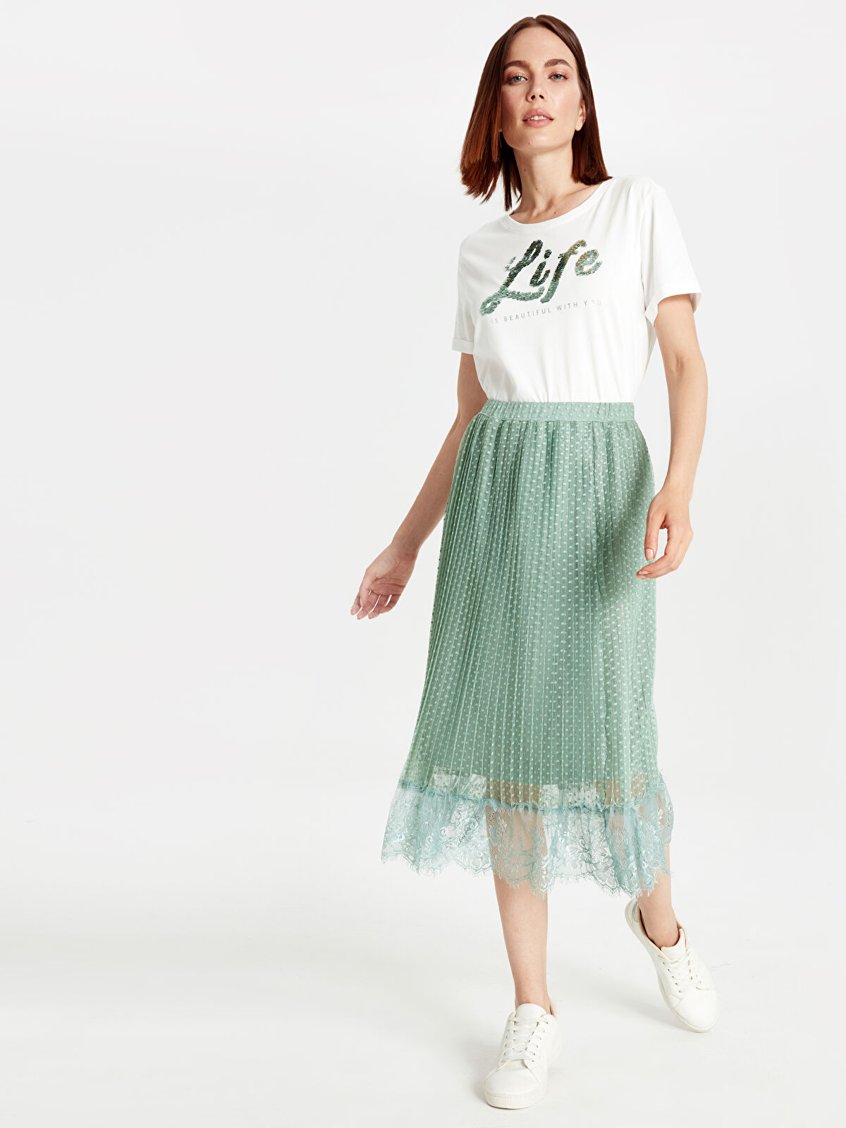 Beli Lastikli Dantel Etek Anne Kız Kombini