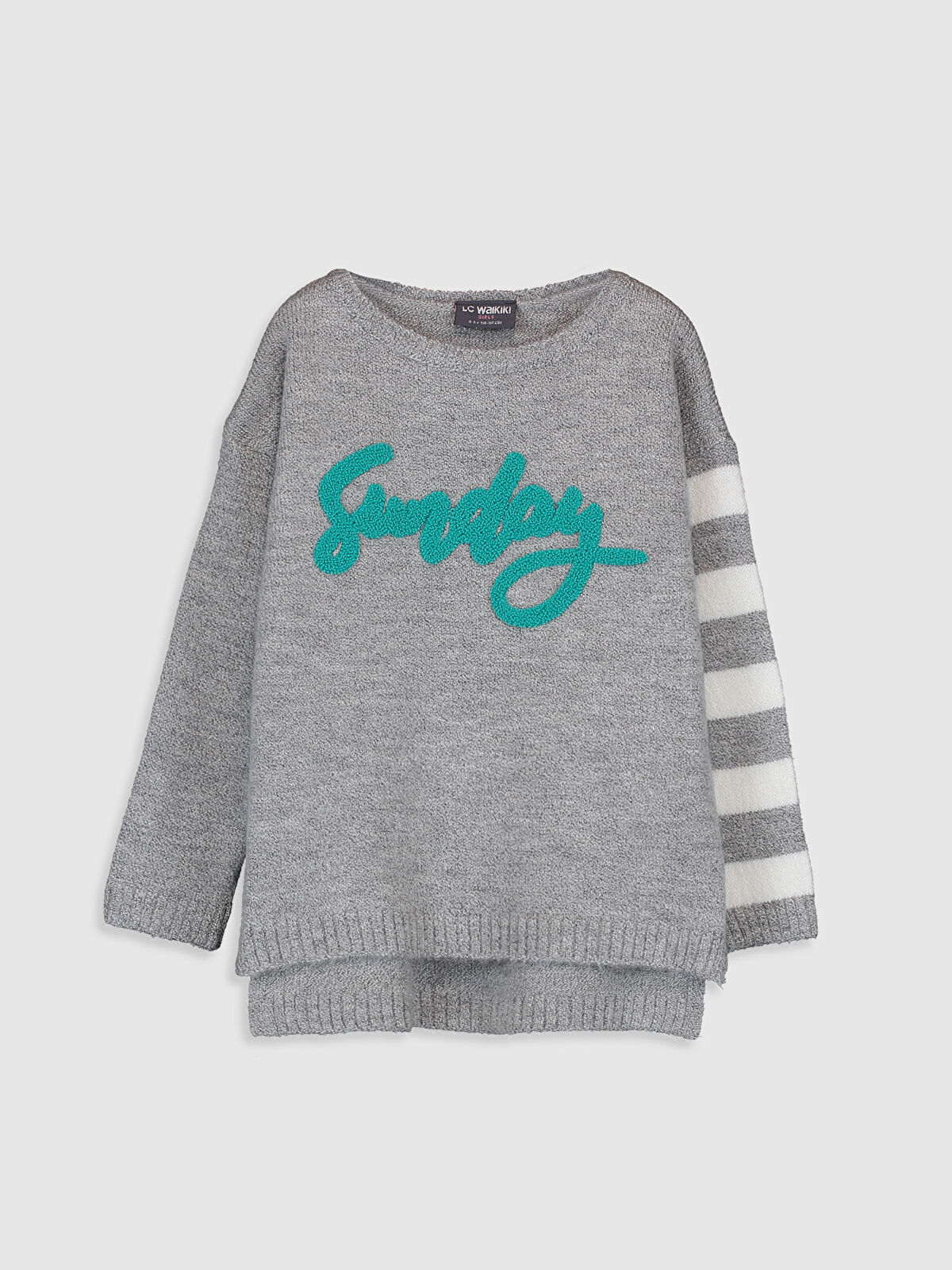 Bisiklet Yaka Nakış Detaylı Uzun Kollu Kız Çocuk Kalın Triko Kazak