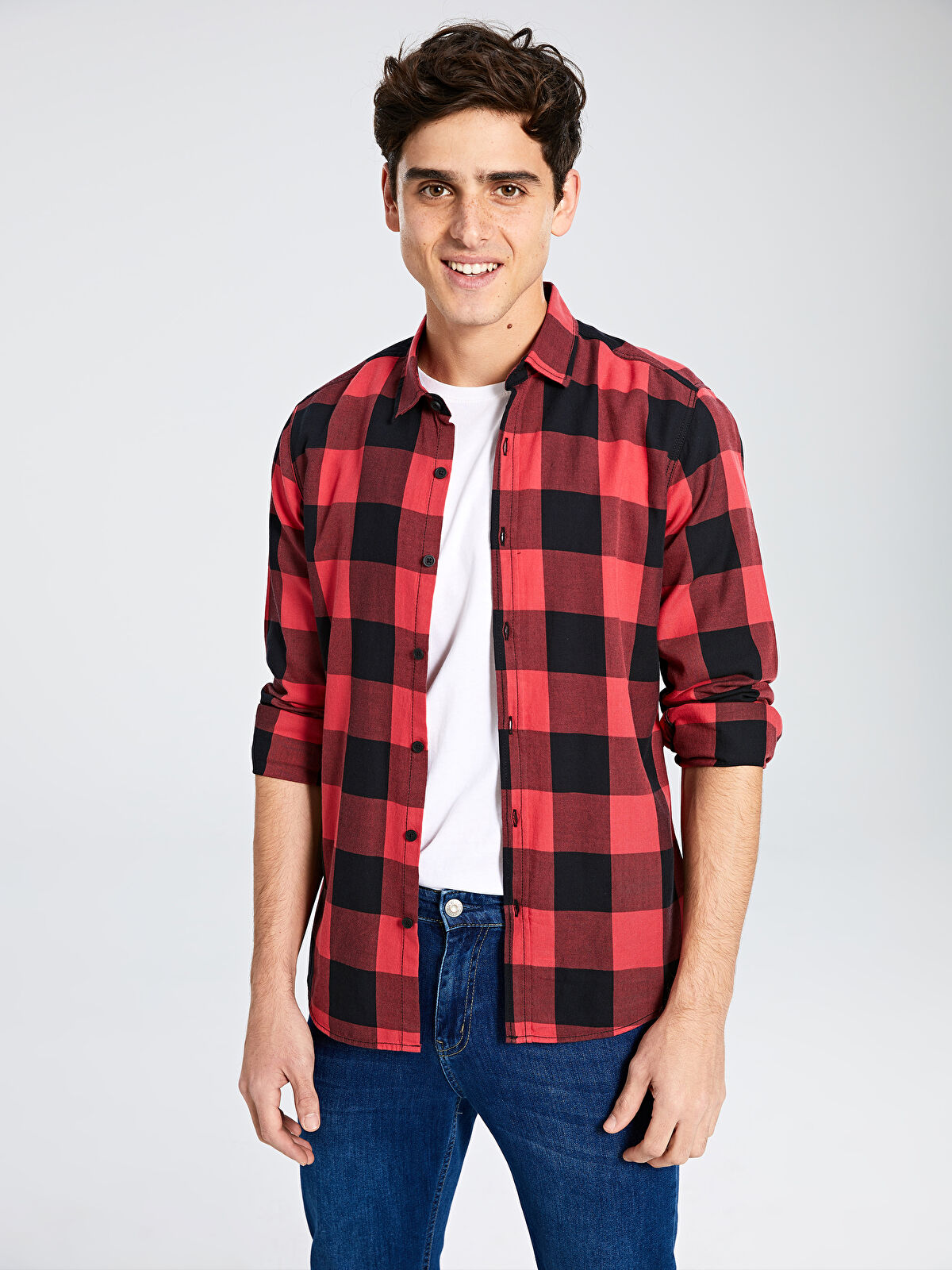 Ekstra Dar Kalıp Uzun Kollu Ekose Erkek Gömlek