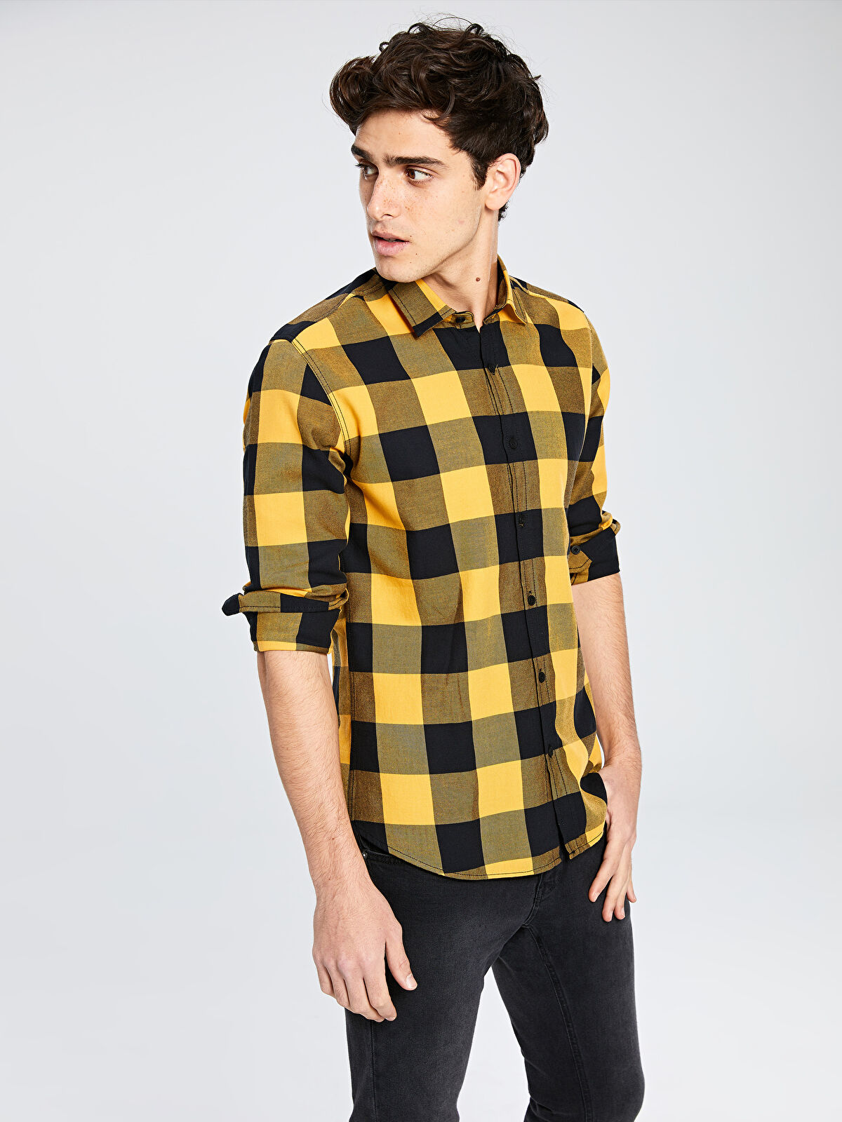 Ekstra Dar Kalıp Uzun Kollu Ekose Erkek Gömlek