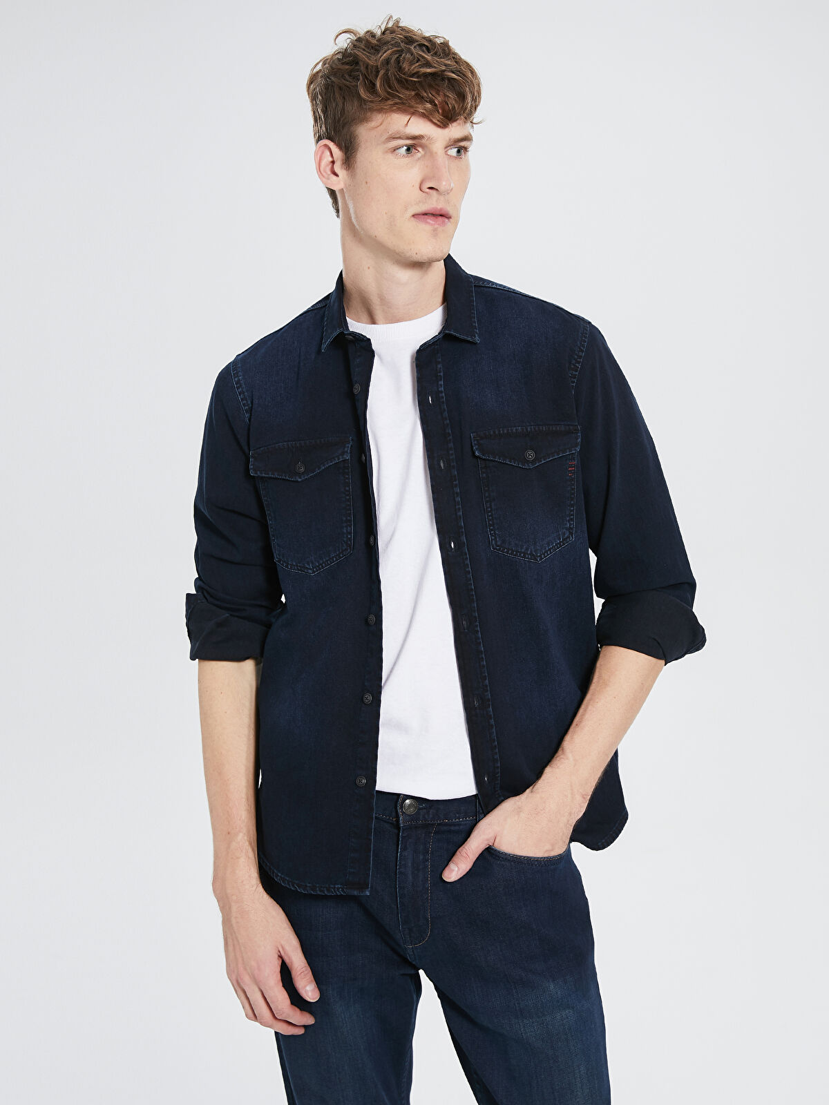 Regular Fit Uzun Kollu Erkek Jean Gömlek