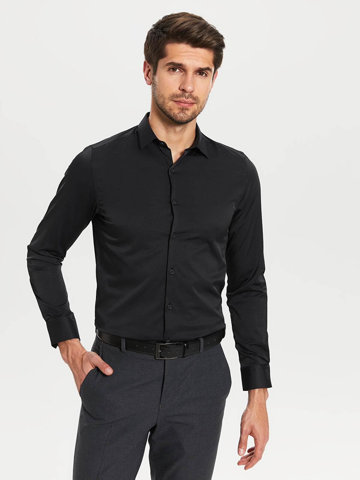 Ekstra Slim Fit Uzun Kollu Poplin Erkek Gömlek