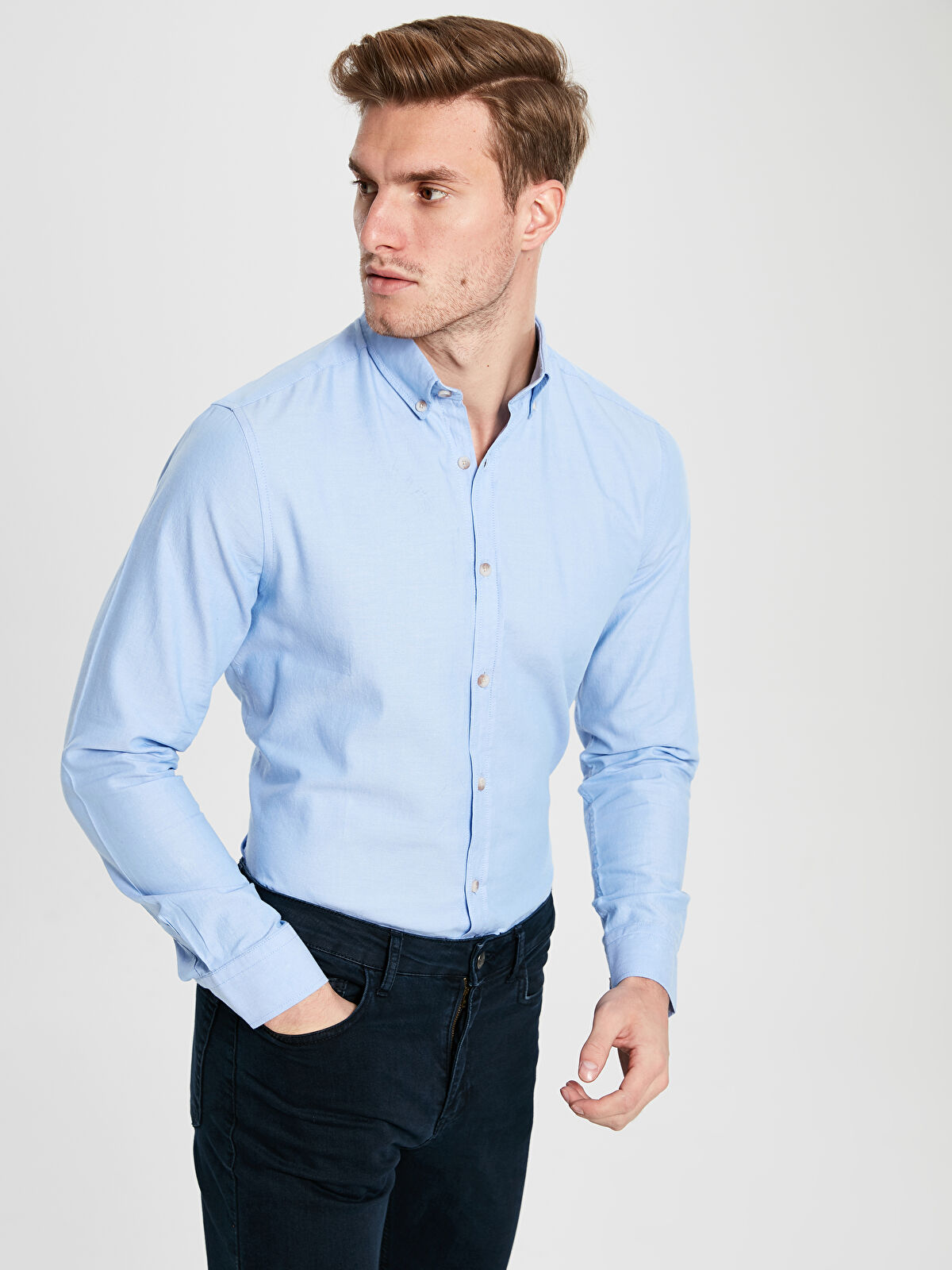 Slim Fit Uzun Kollu Oxford Erkek Gömlek