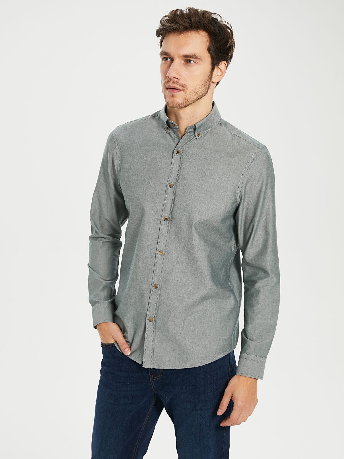 Slim Fit Uzun Kollu Oxford Erkek Gömlek