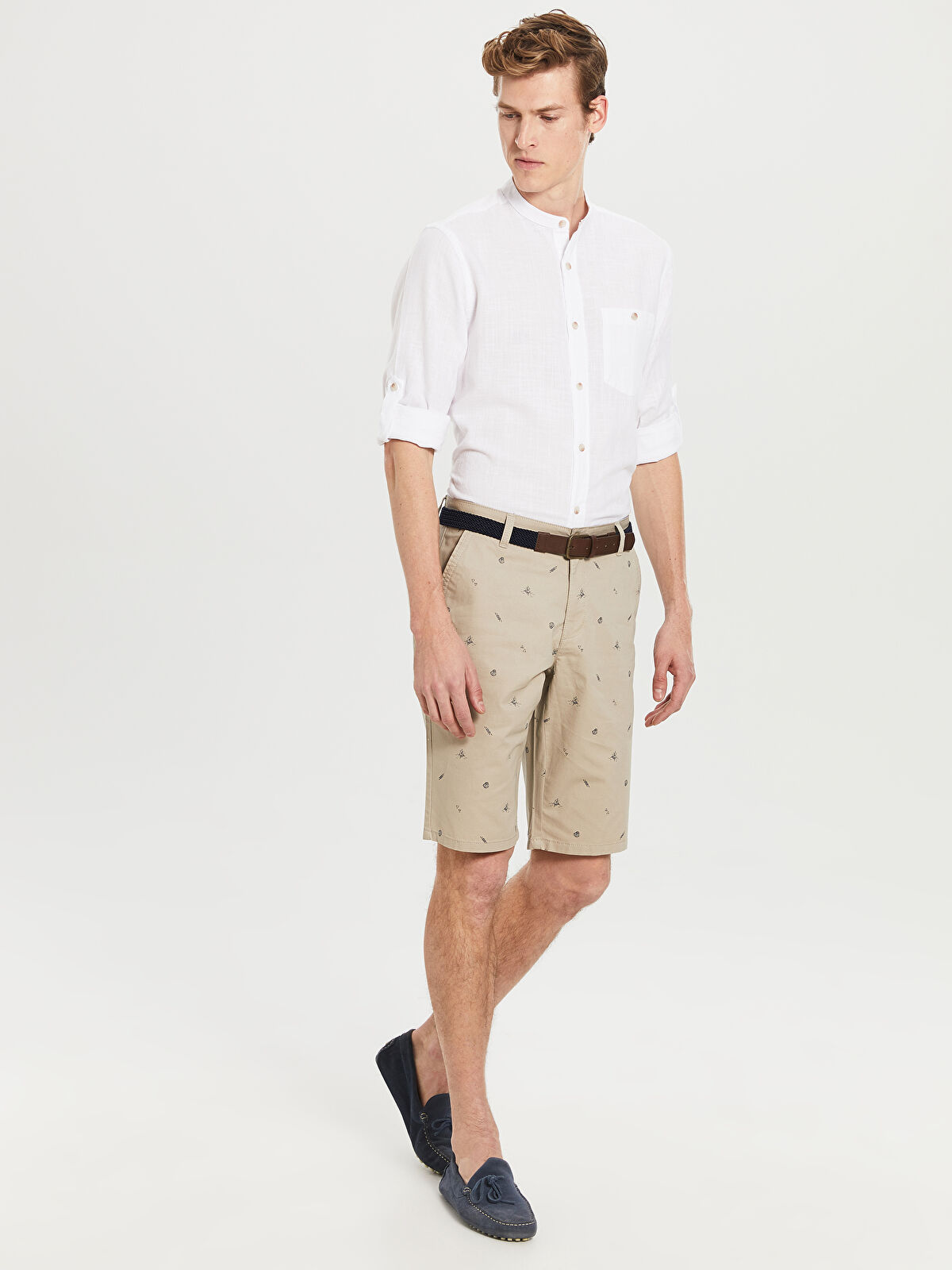 Standart Kalıp Desenli Gabardin Erkek Şort