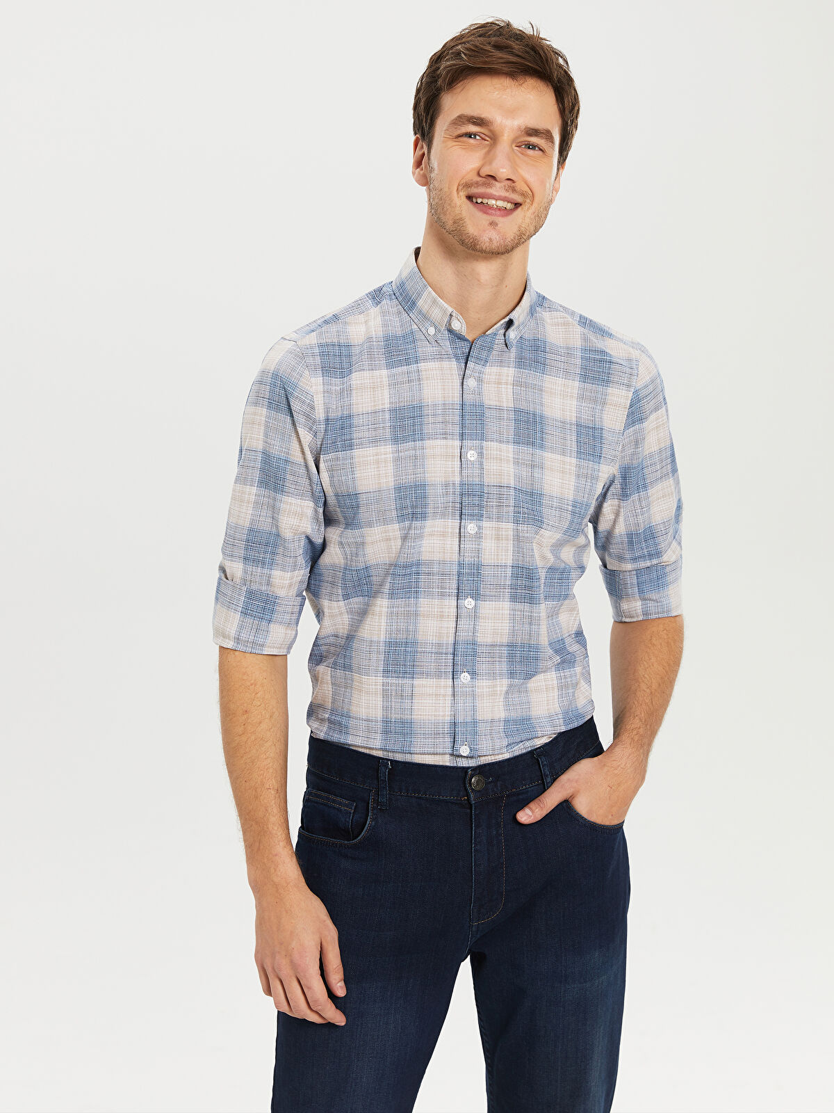 Slim Fit Ekose Poplin Gömlek