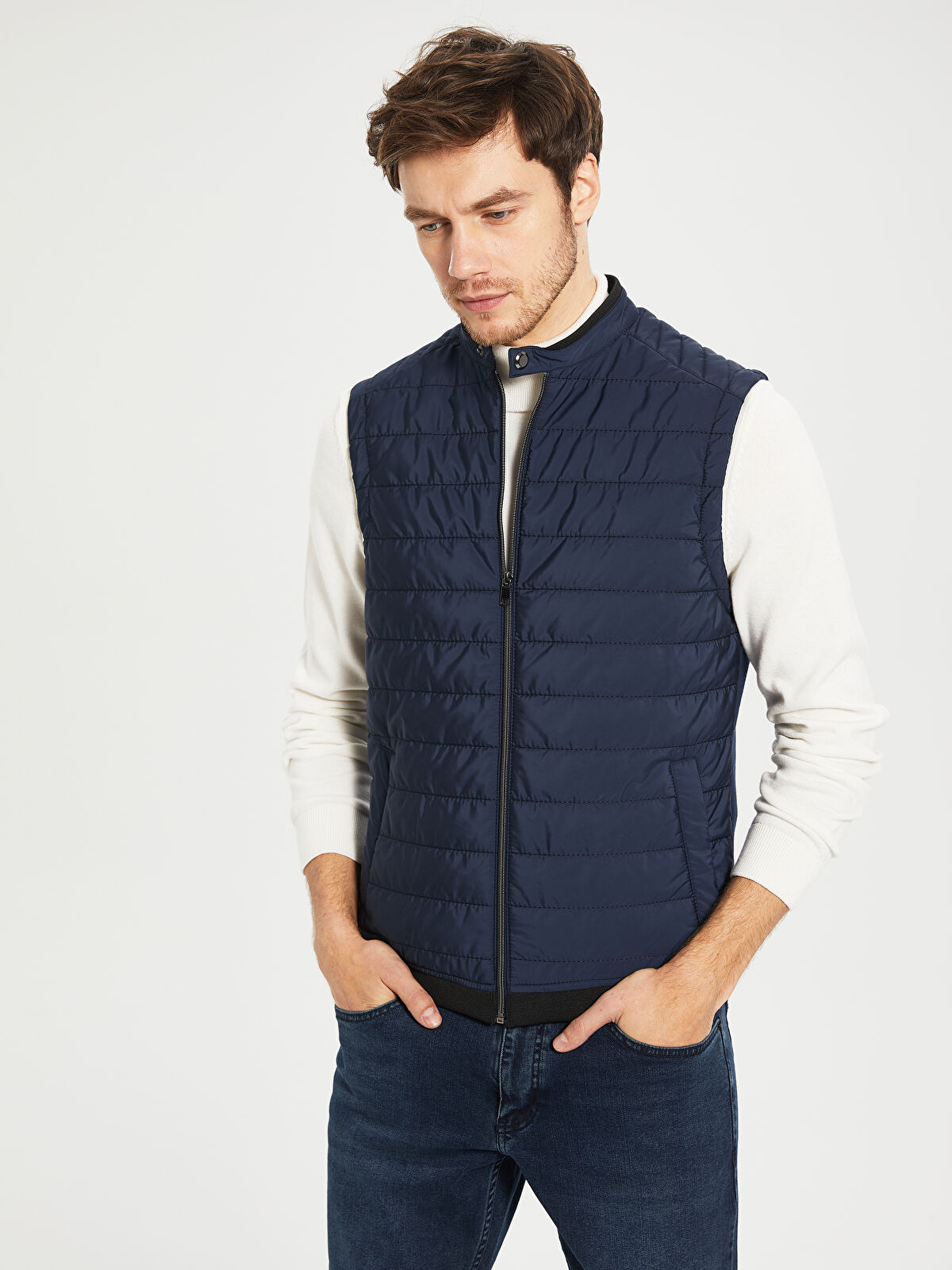 Biker Yaka Kapitone Erkek Yelek