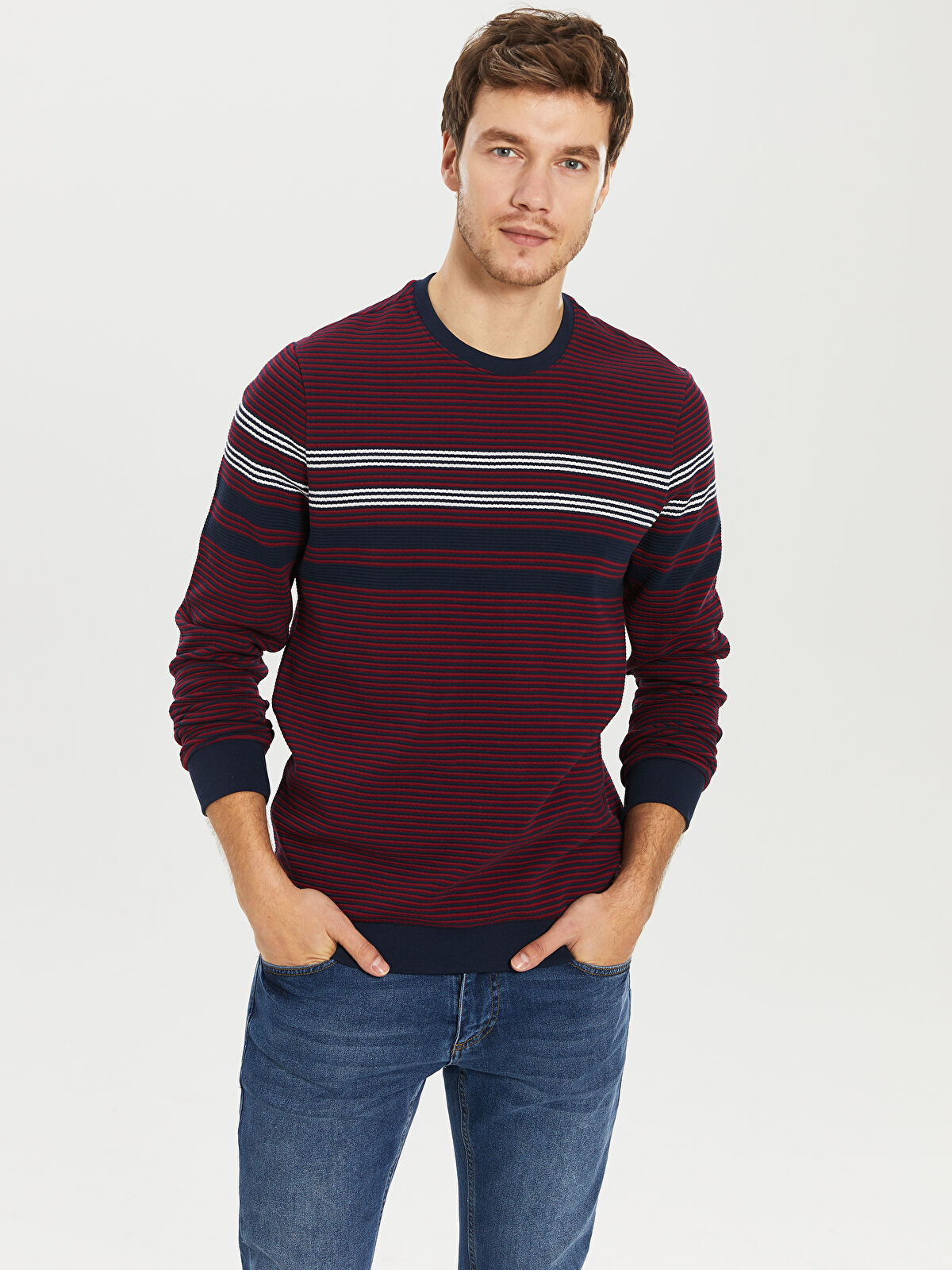 Bisiklet Yaka Çizgili Sweatshirt