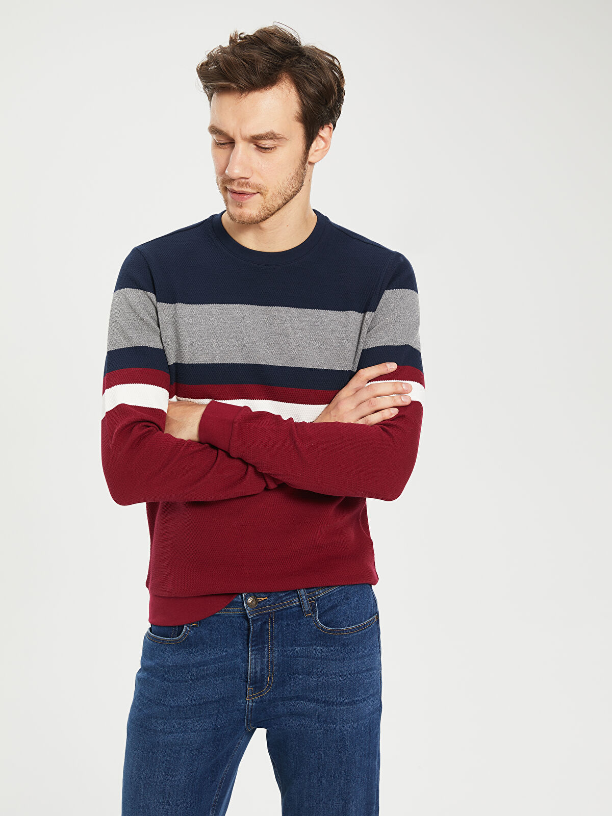 Bisiklet Yaka Çizgili Sweatshirt