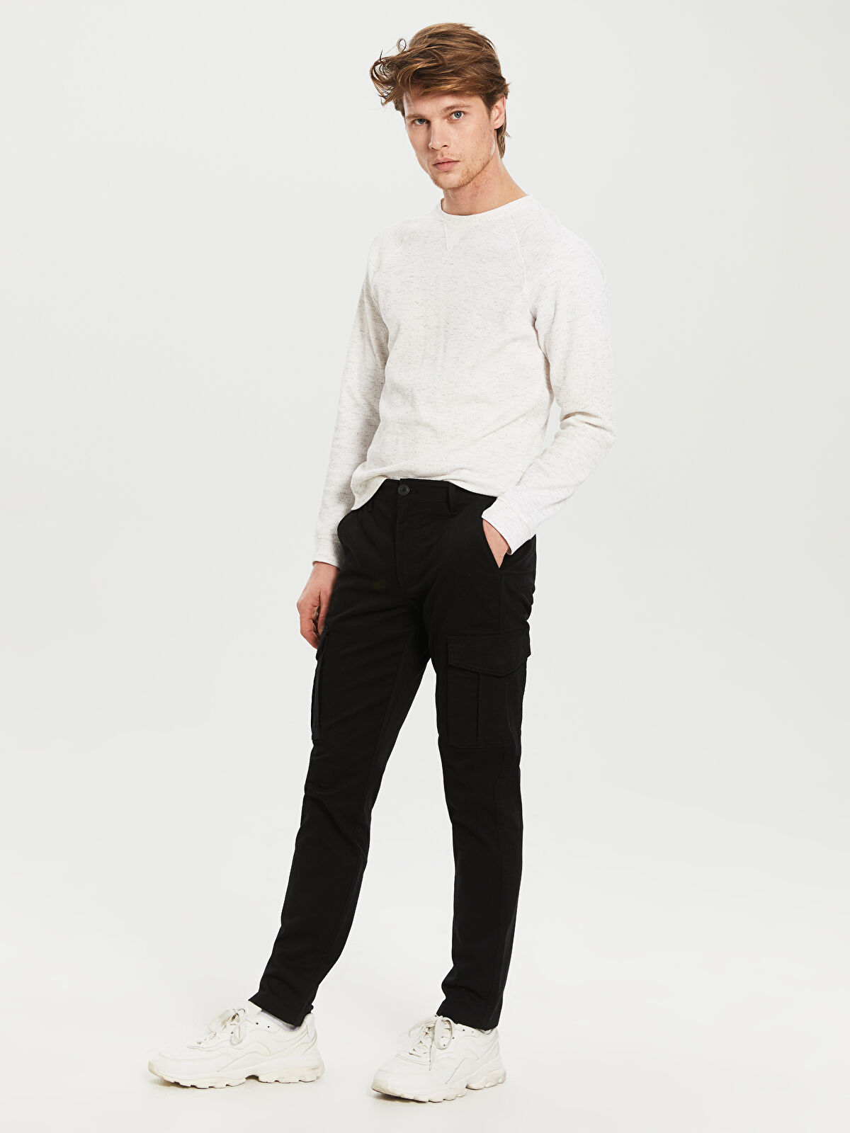 Slim Fit Gabardin Kargo Pantolon