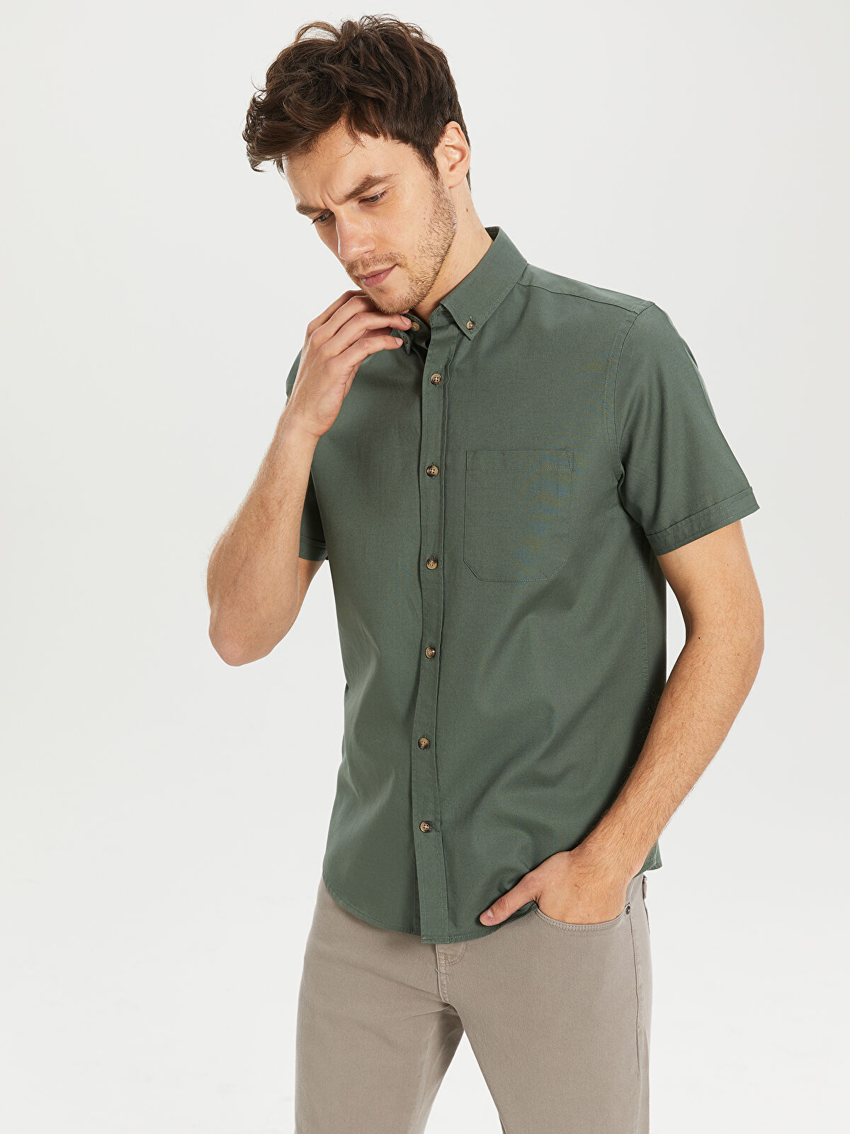 Regular Fit Kısa Kollu Oxford Erkek Gömlek