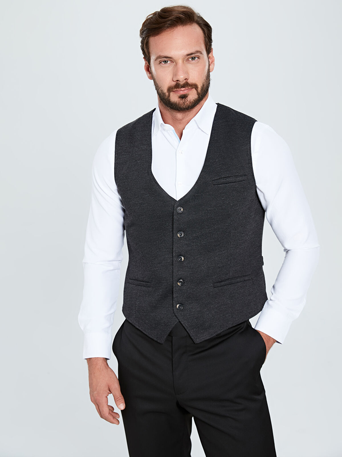 Slim Fit Dokulu Erkek Yelek