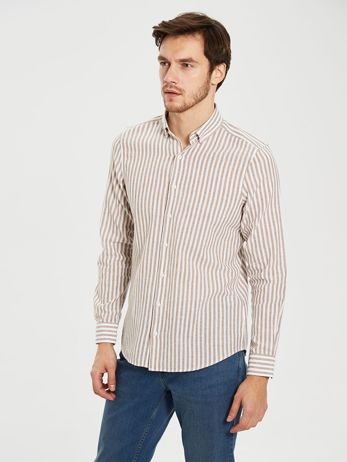 Slim Fit Uzun Kollu Keten Erkek Gömlek