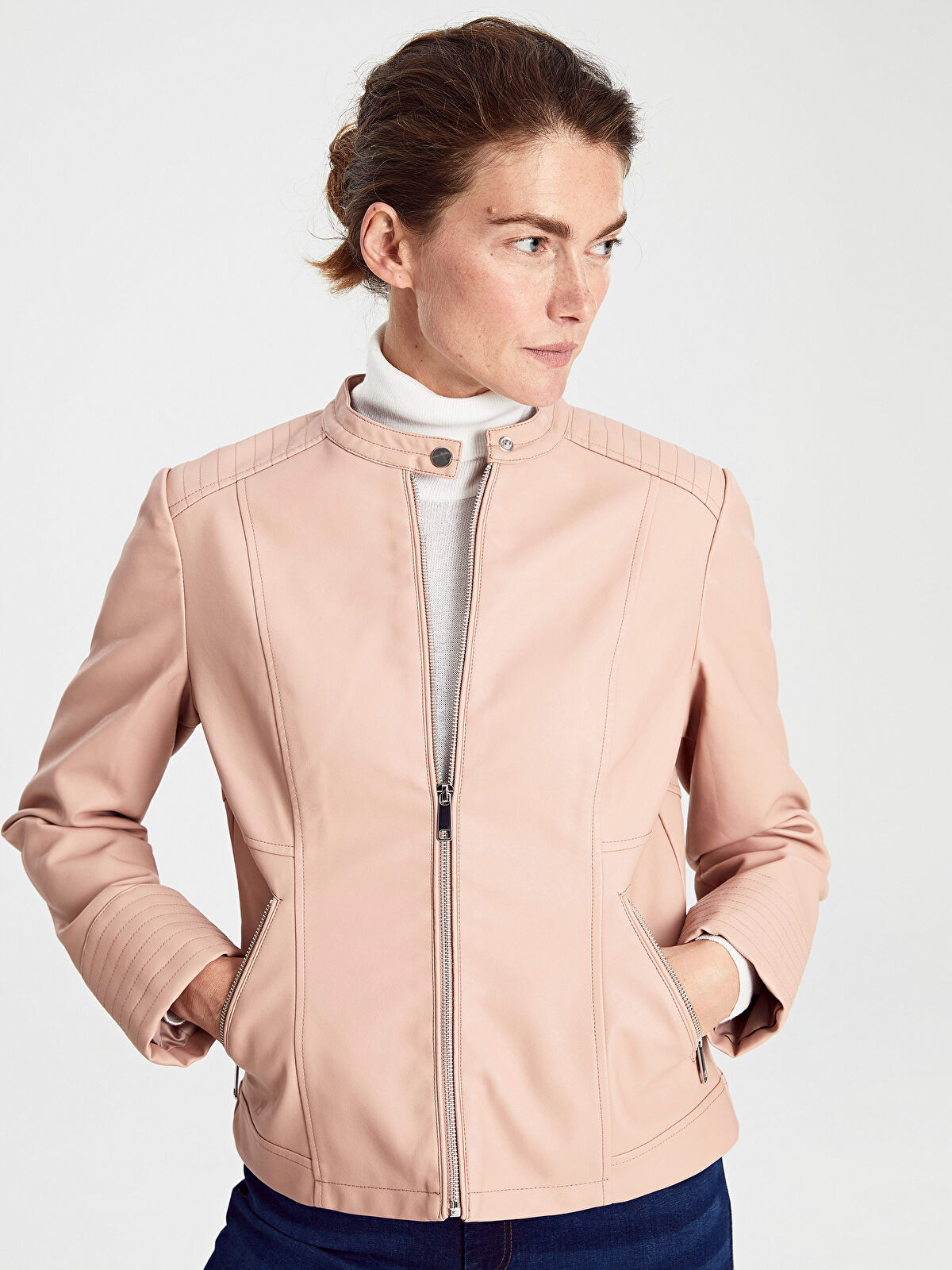 LCW CLASSIC Uzun Kollu Kadın Deri Görünümlü Mont