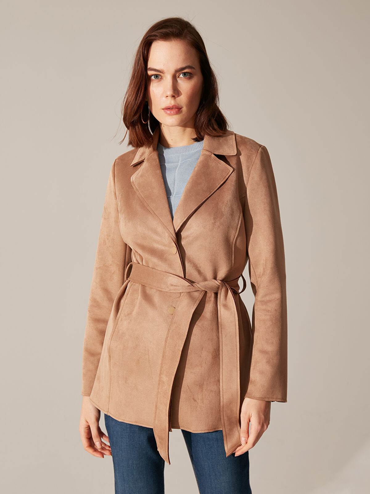 LCW CLASSIC Gömlek Yaka Uzun Kollu Süet Kadın Deri Görünümlü Mont LCW CLASSIC Gömlek Yaka Uzun Kollu Süet Kadın Deri Görünümlü Mont