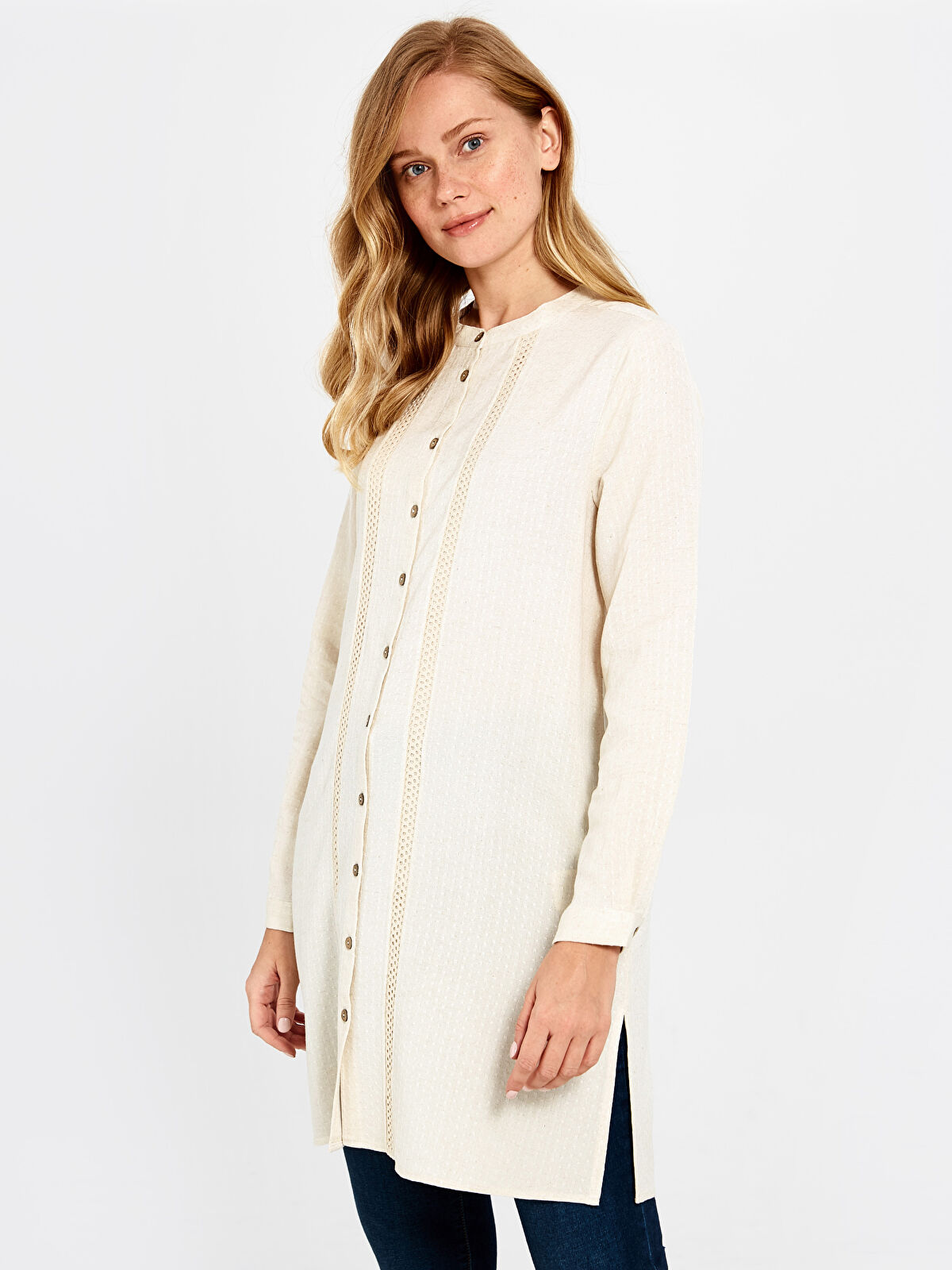 İşleme Detaylı Desenli Uzun Kollu Kadın Tunik