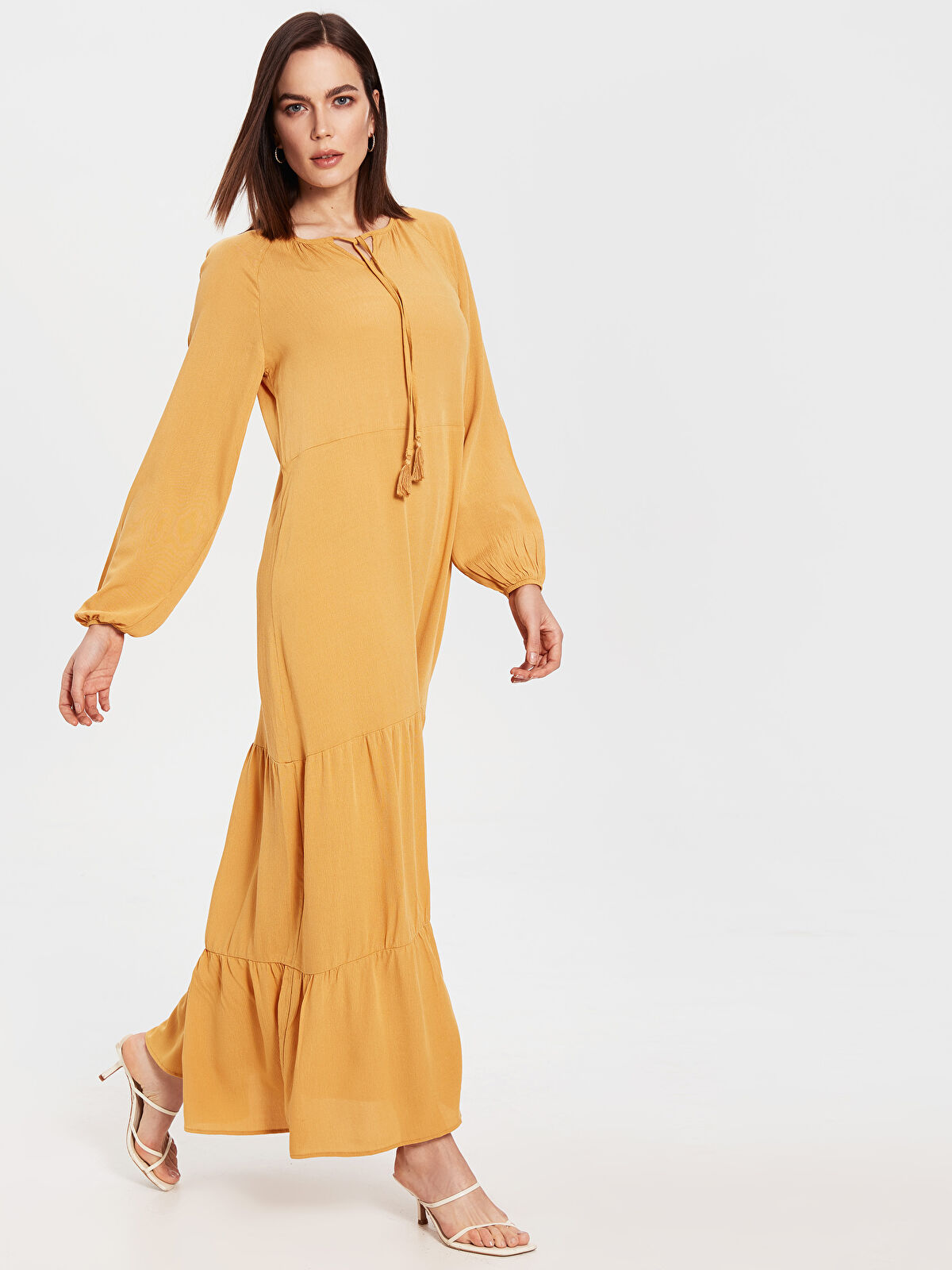 LCW CLASSIC Standart Fit Uzun Kollu Krinkle Kadın Elbise